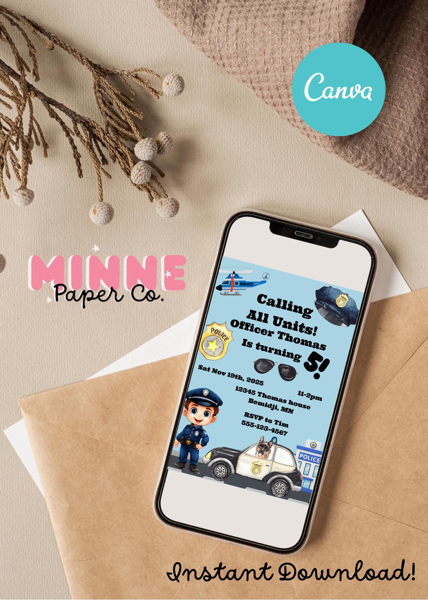 Police Officer K-9 Birthday Party Editable Instant Download Invite, PDF ...