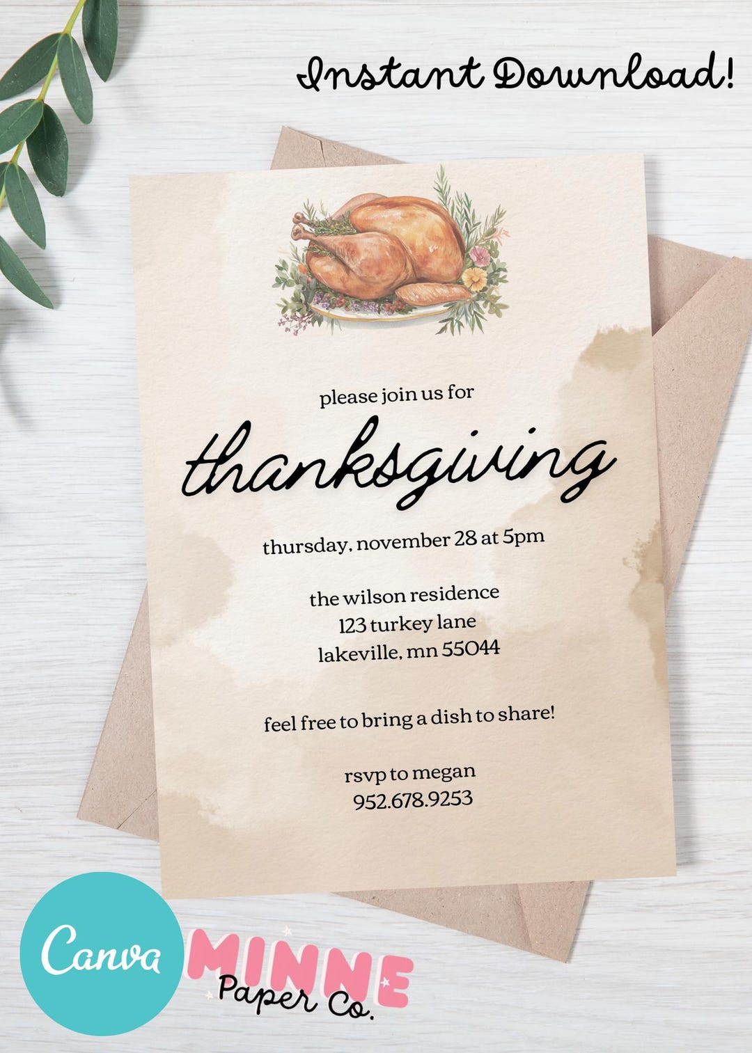 Thanksgiving Turkey Instant Download Editable Invitation, PDF, 5x7 - Etsy