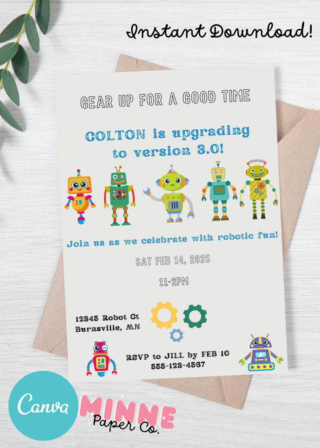 Robot Robotics Sci-fi Birthday Party Invite, Editable Instant Download ...