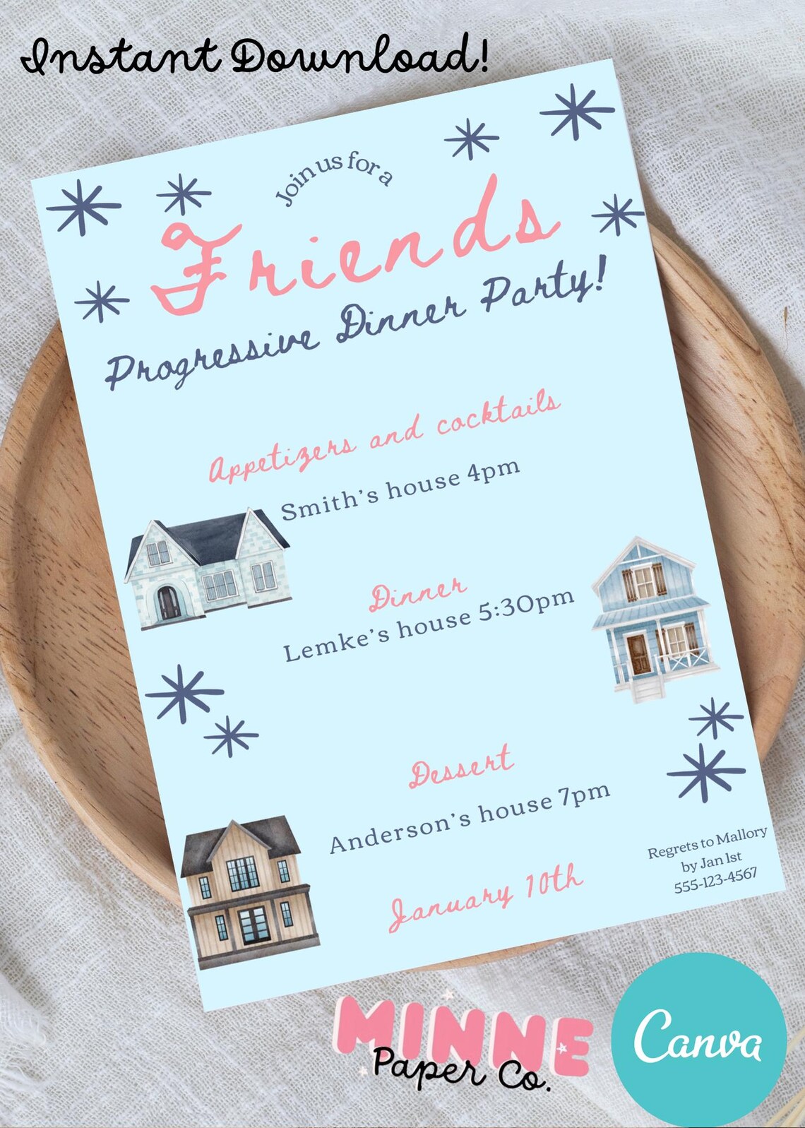 Progressive Dinner Party Invitation: Editable Friends Invite (digital ...