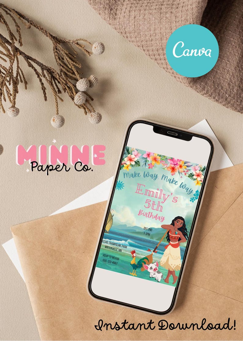Hawaiian Princess Make Way Birthday Party Invite Editable Instant ...