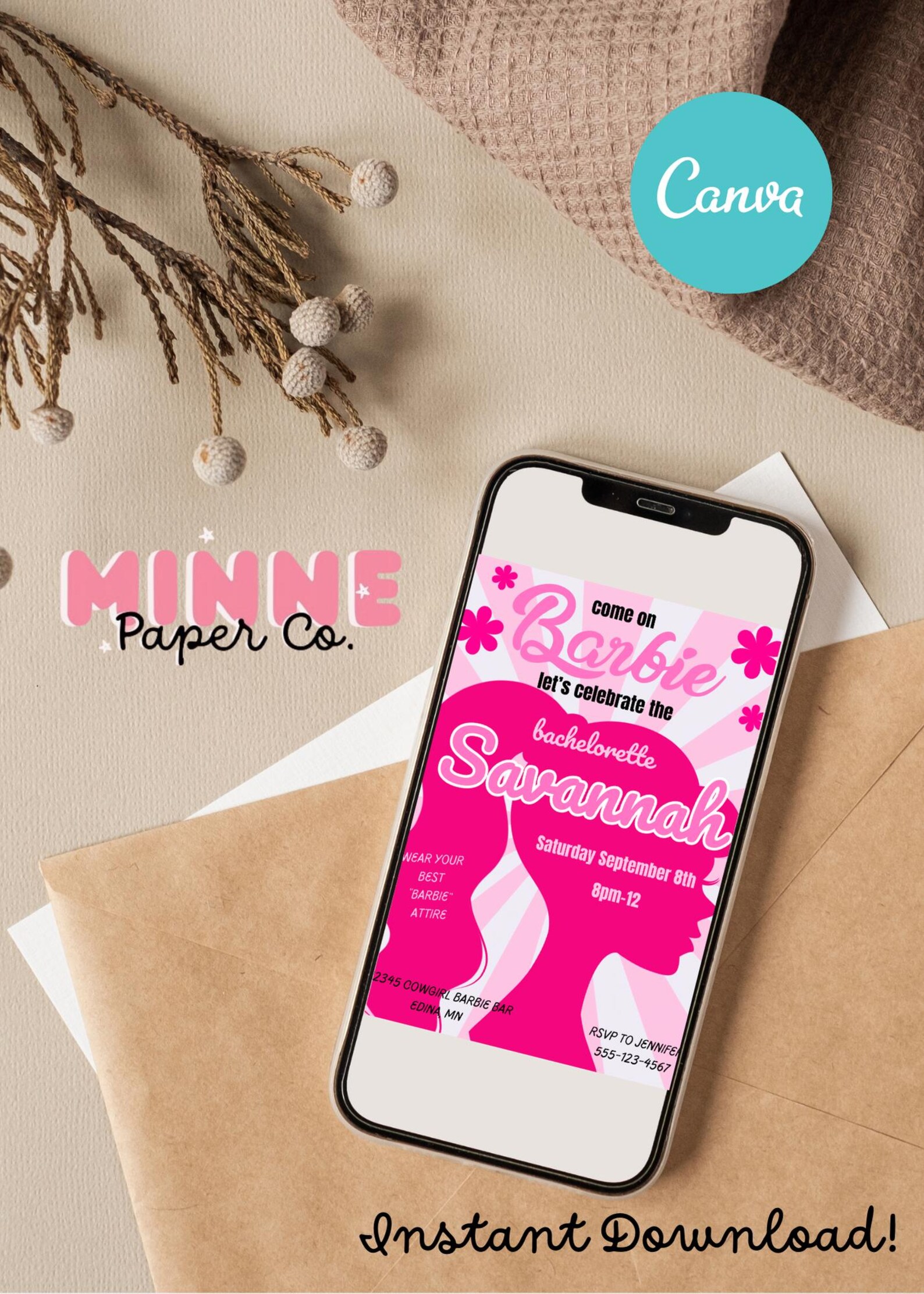 Come on Bachelorette Party Invitation, Pink Doll Outline Invite ...