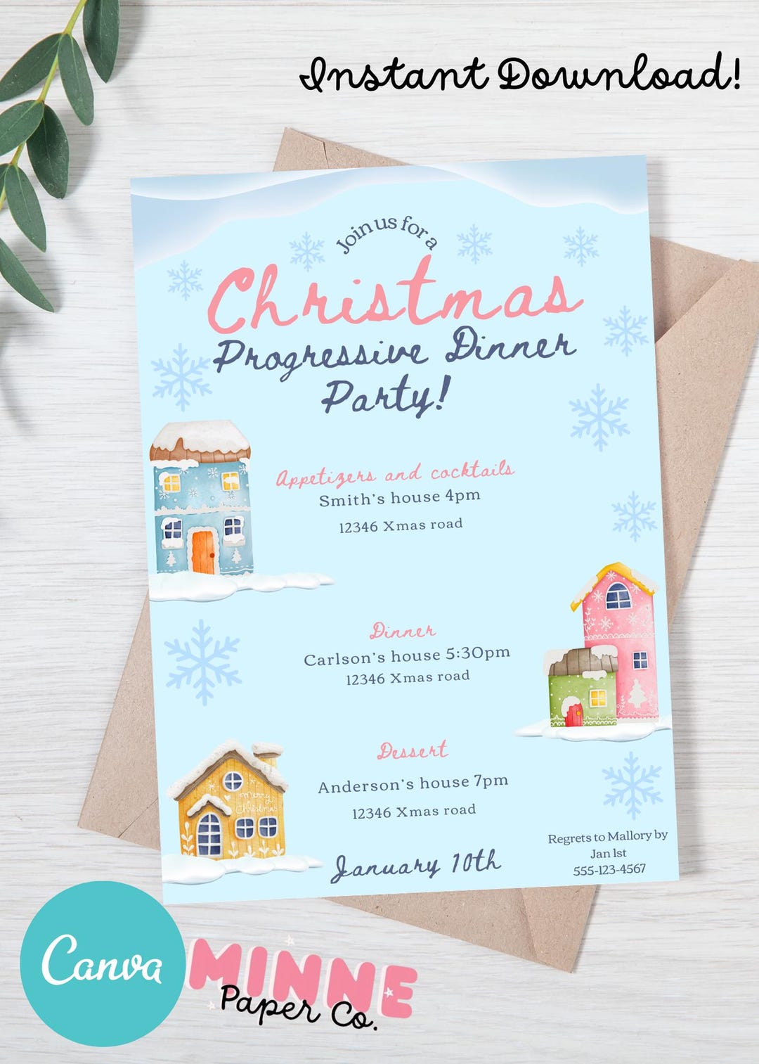 Christmas Dinner Party Invitation: Progressive Dinner Invite Template ...