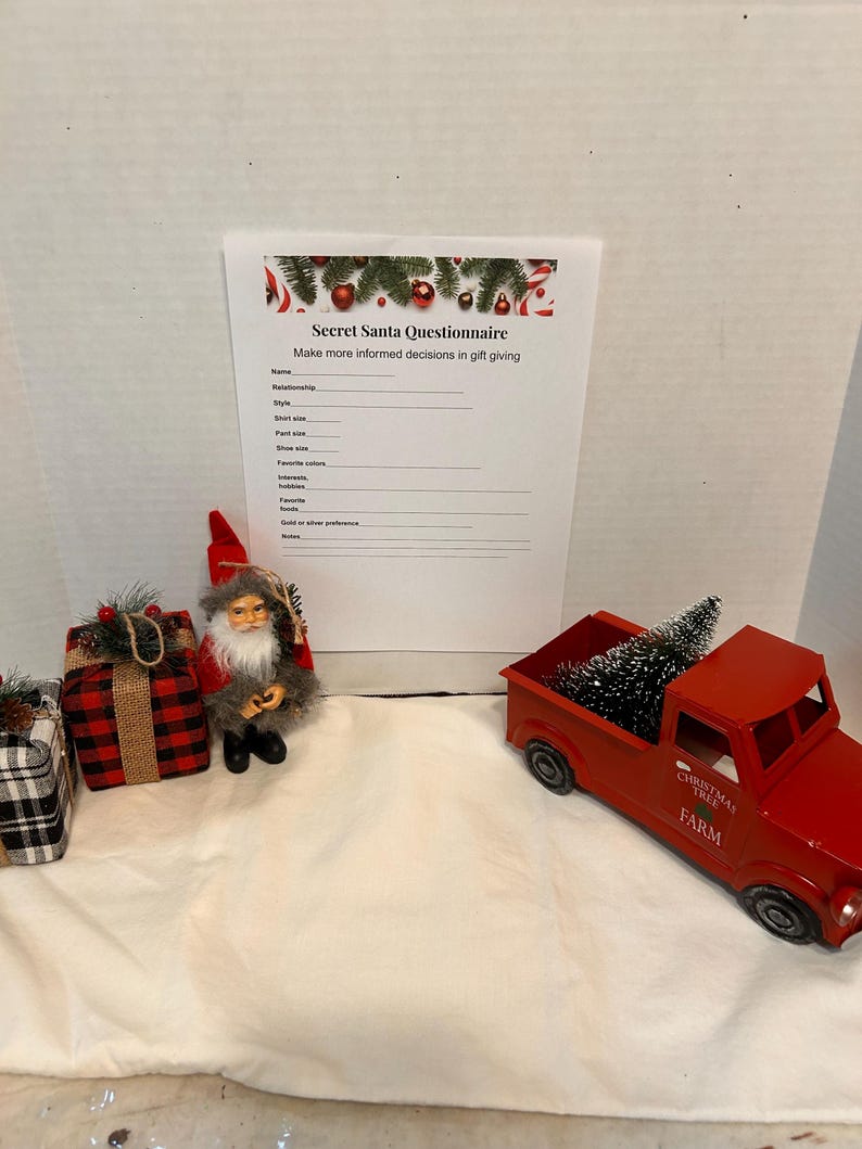 Secret Santa Questionnaire Printable Holiday Gift Exchange Planner ...