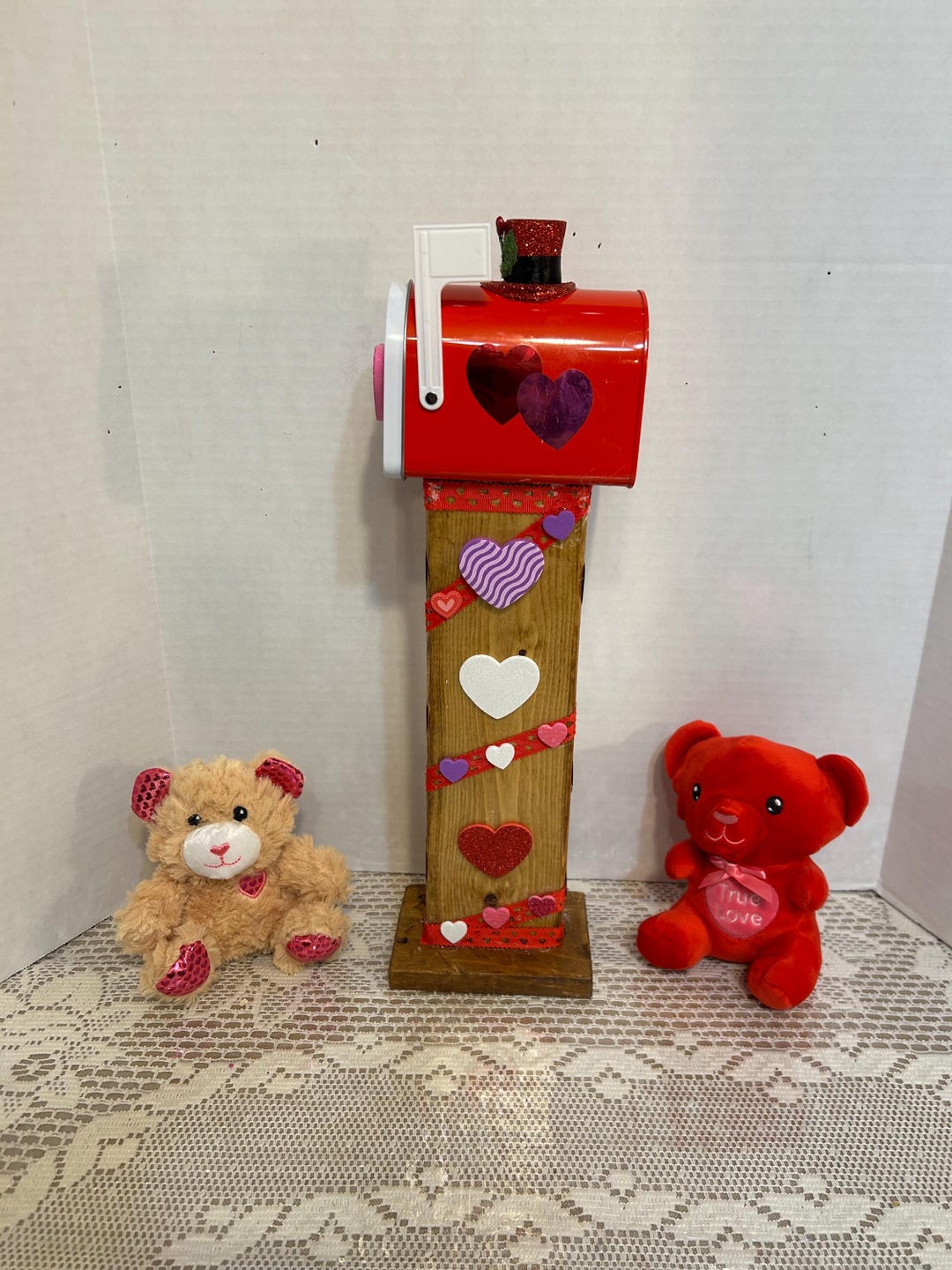 Rustic Wooden Valentine Day Mail Box With Red Accents and Heart ...