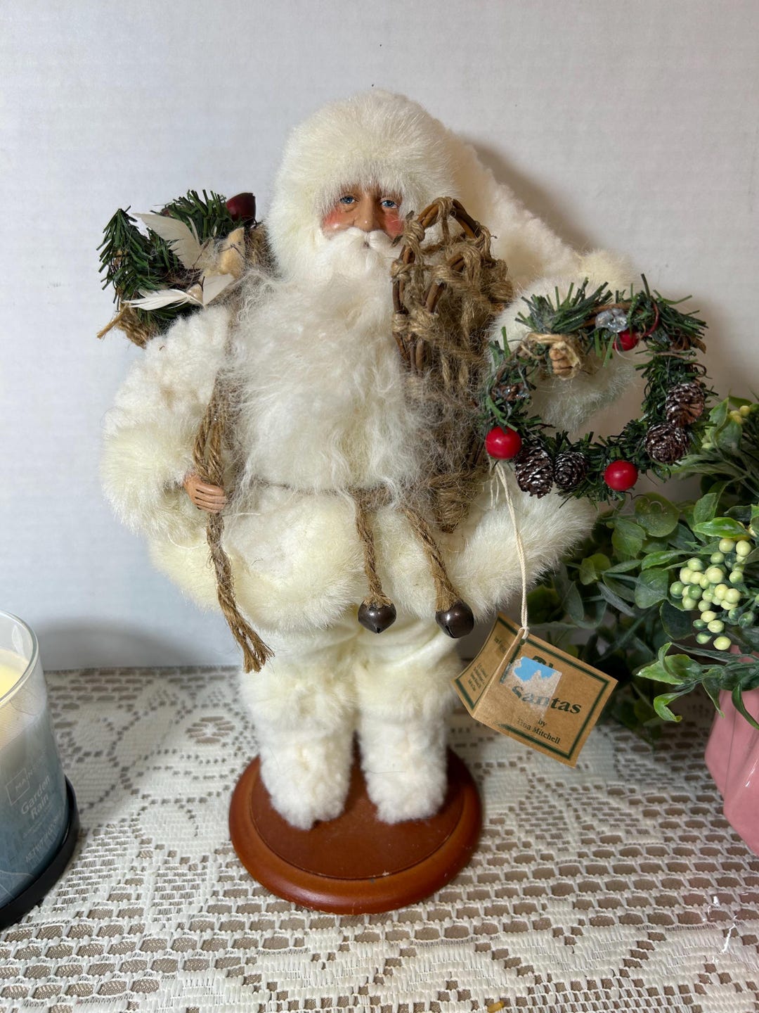 12 Inch White Santa Figurine With Snow Shoes - Etsy
