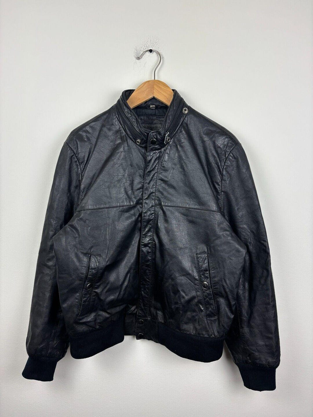 Vintage 1990s Cropped Bomber Style Leather Jacket / Zip up Coat ...