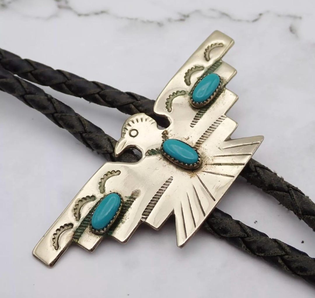 Antique Bell Trading Company Thunderbird Bolo Tie - Etsy