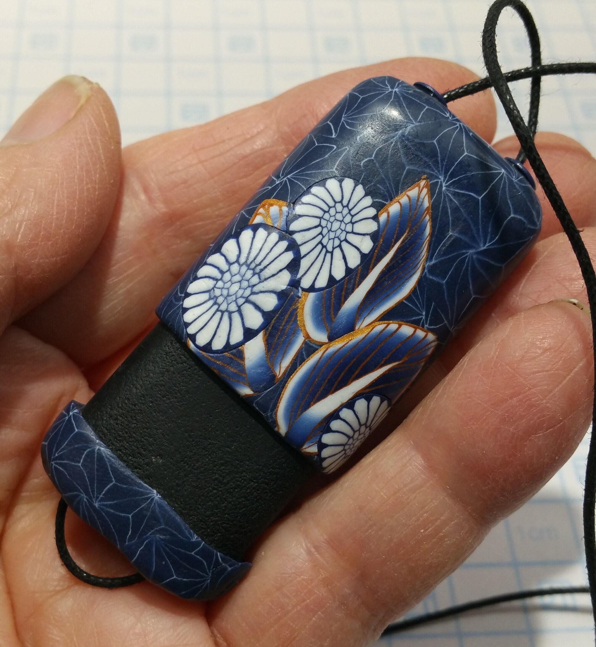 Indigo Kiku Inro Pendant - Etsy