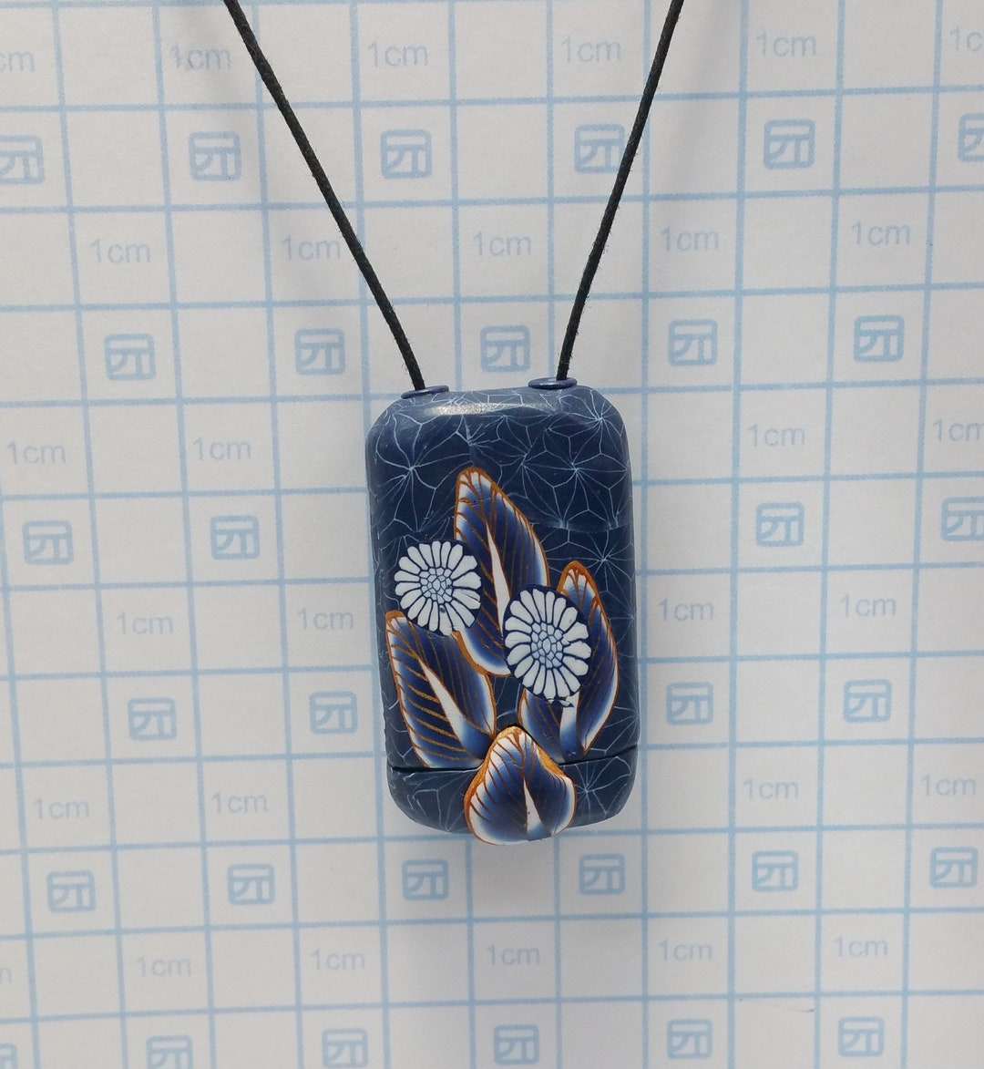 Indigo Kiku Inro Pendant - Etsy