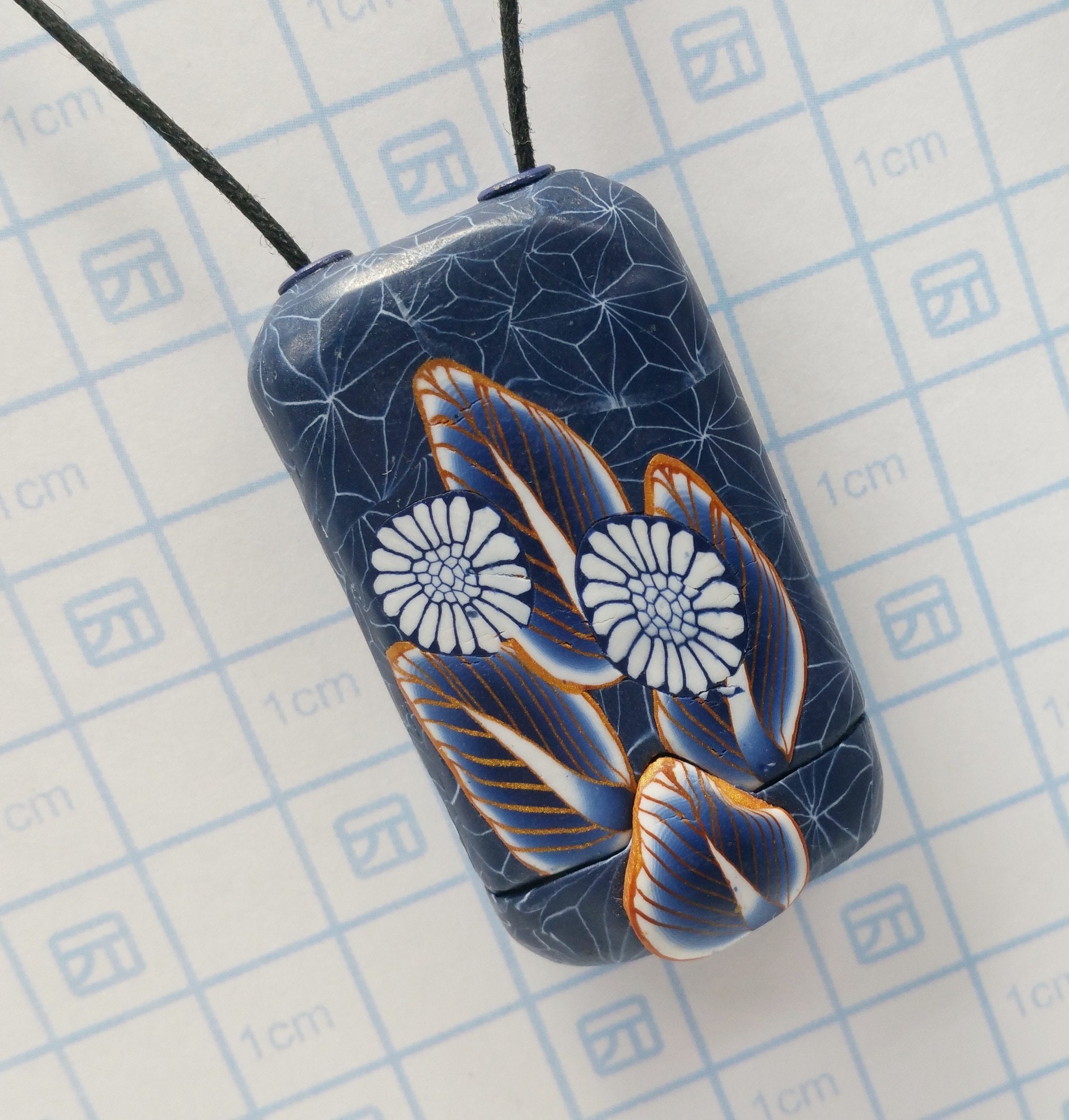Indigo Kiku Inro Pendant - Etsy