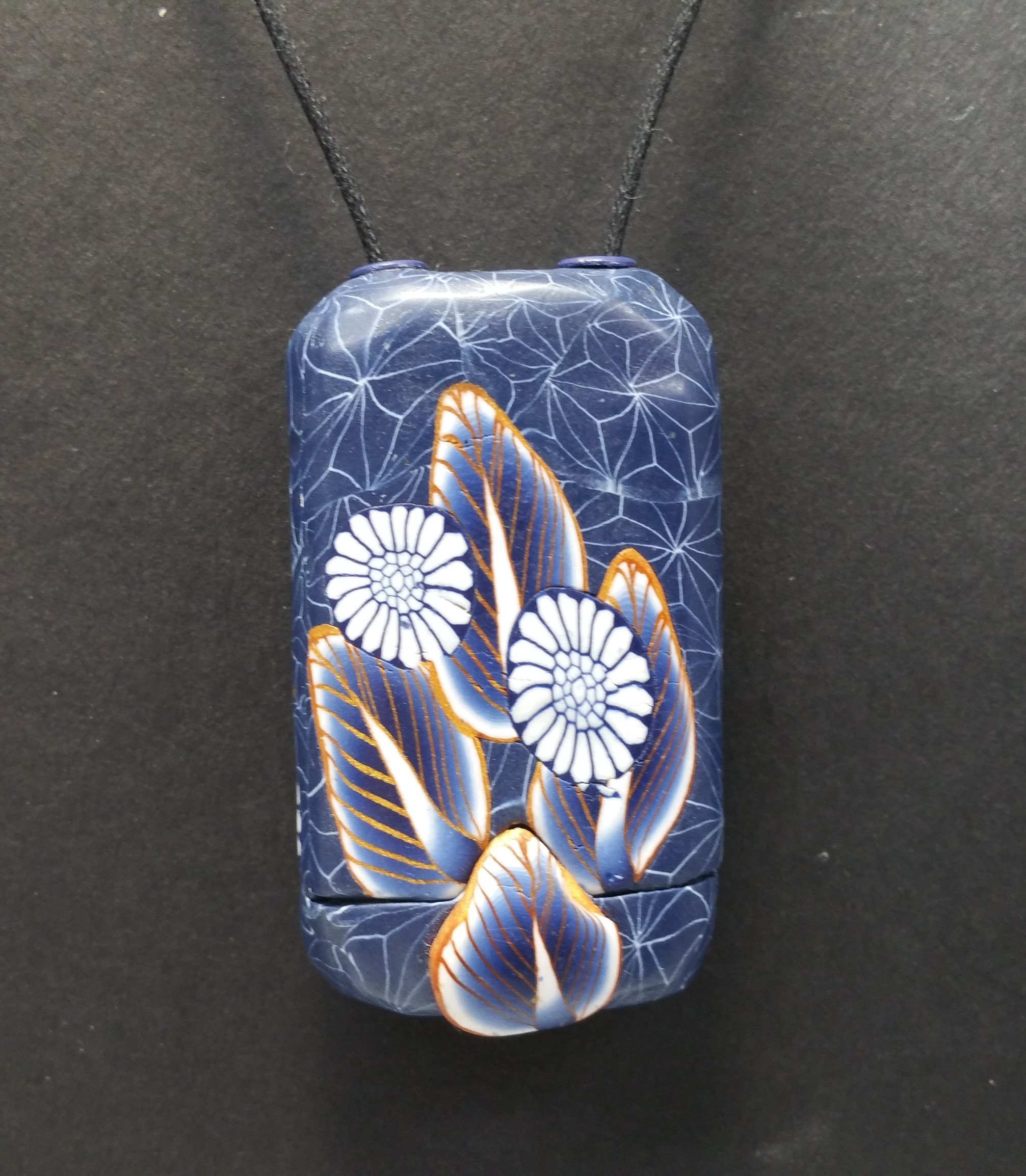 Indigo Kiku Inro Pendant - Etsy