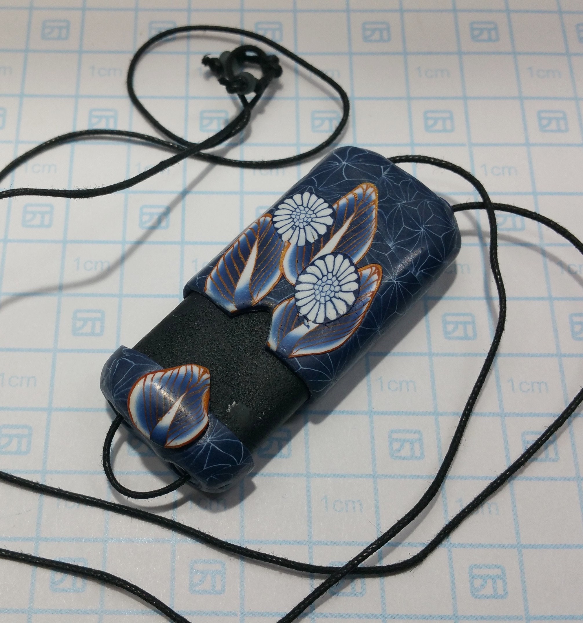 Indigo Kiku Inro Pendant - Etsy