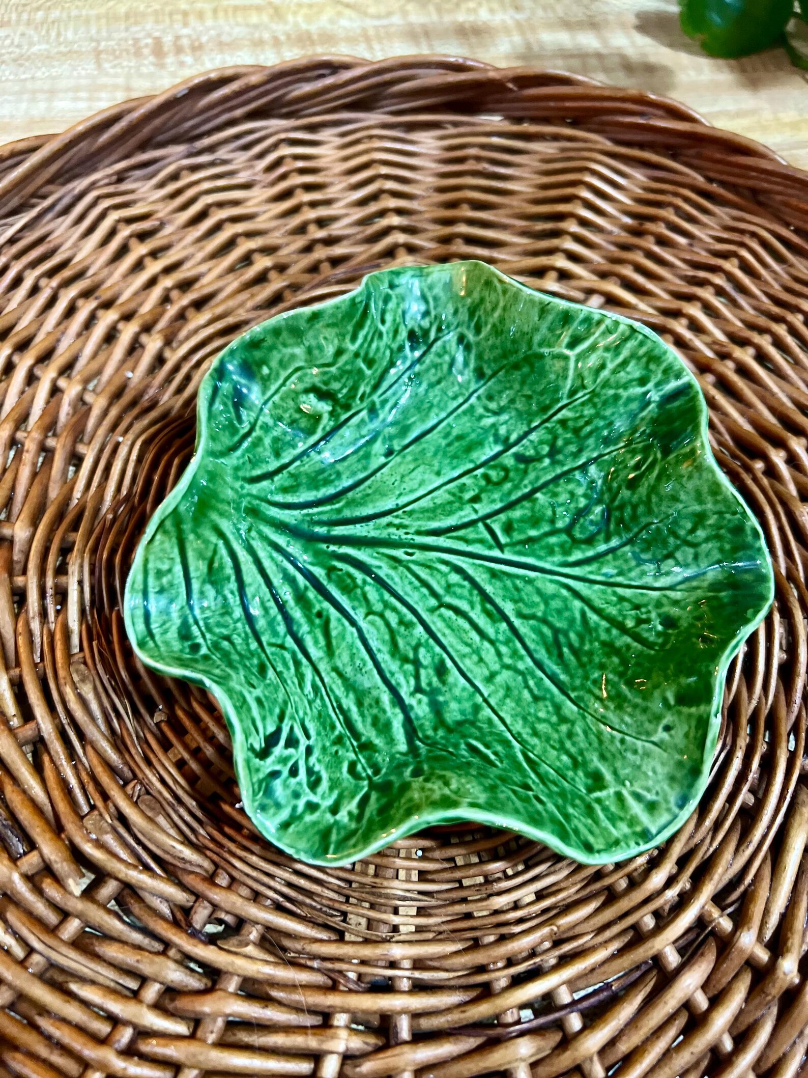 Vintage Pat Young Signed Handmade Cabbage Ware Leaf Dish Small Trinket ...