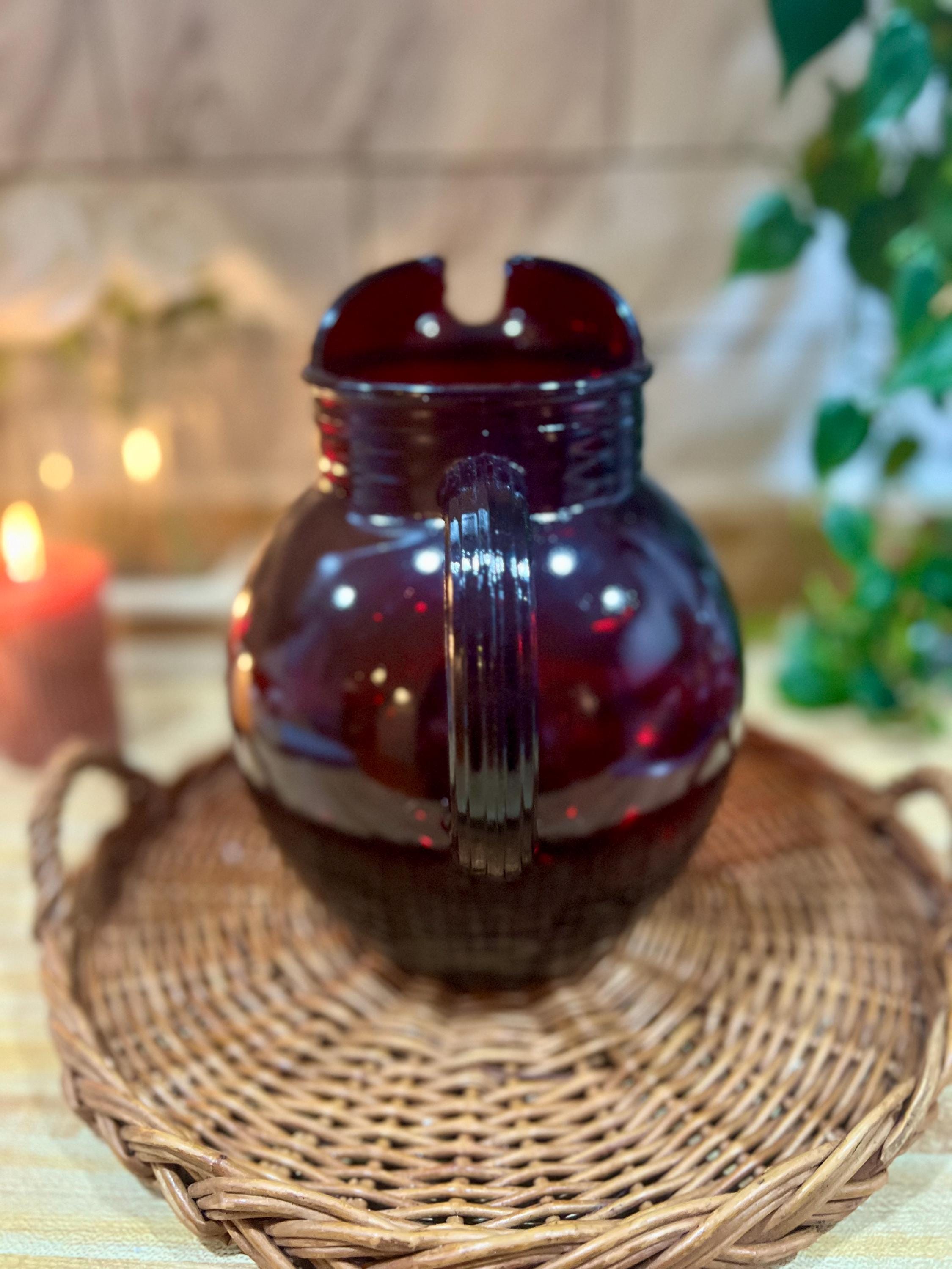 Vintage Anchor Hocking Ruby Red Glass Water Jug Iced Tea Pitcher 96oz ...