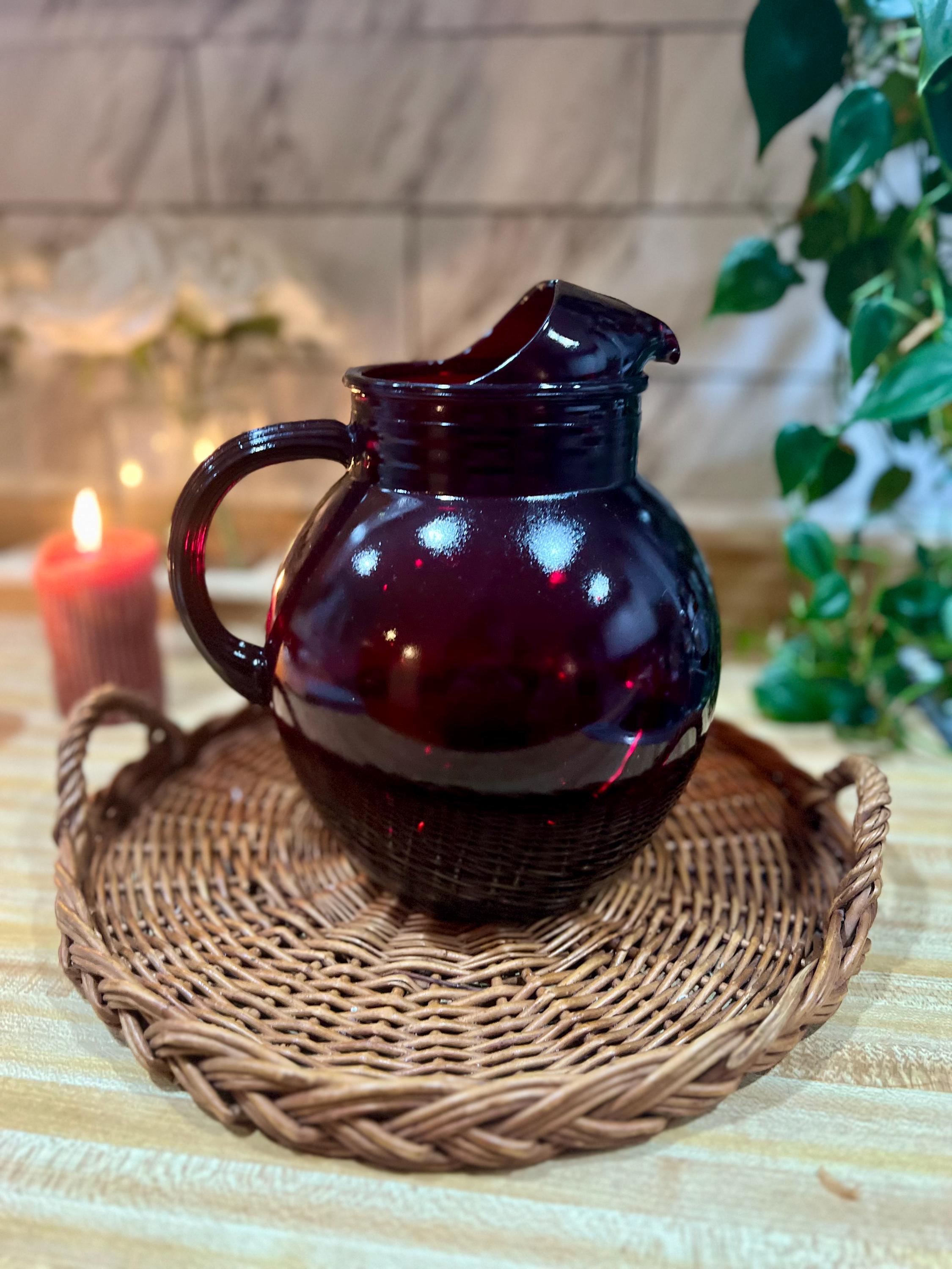 Vintage Anchor Hocking Ruby Red Glass Water Jug Iced Tea Pitcher 96oz ...