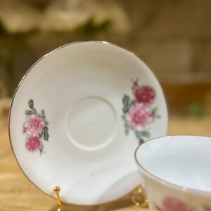 Vintage Tea Cup and Saucer China White With Pink Roses Cottage Core Tea ...