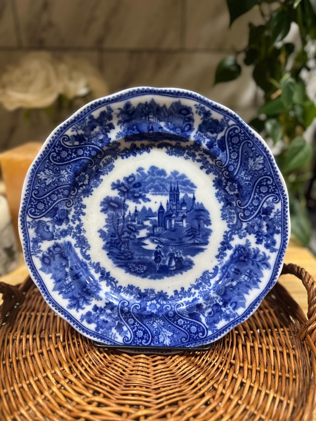Antique 1890's Blue and White Plate Made in England Burgess & Leigh 9 ...