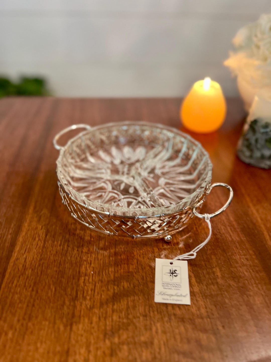 Never Used! Vintage Relish Dish Silver and Glass Three Partition Server ...