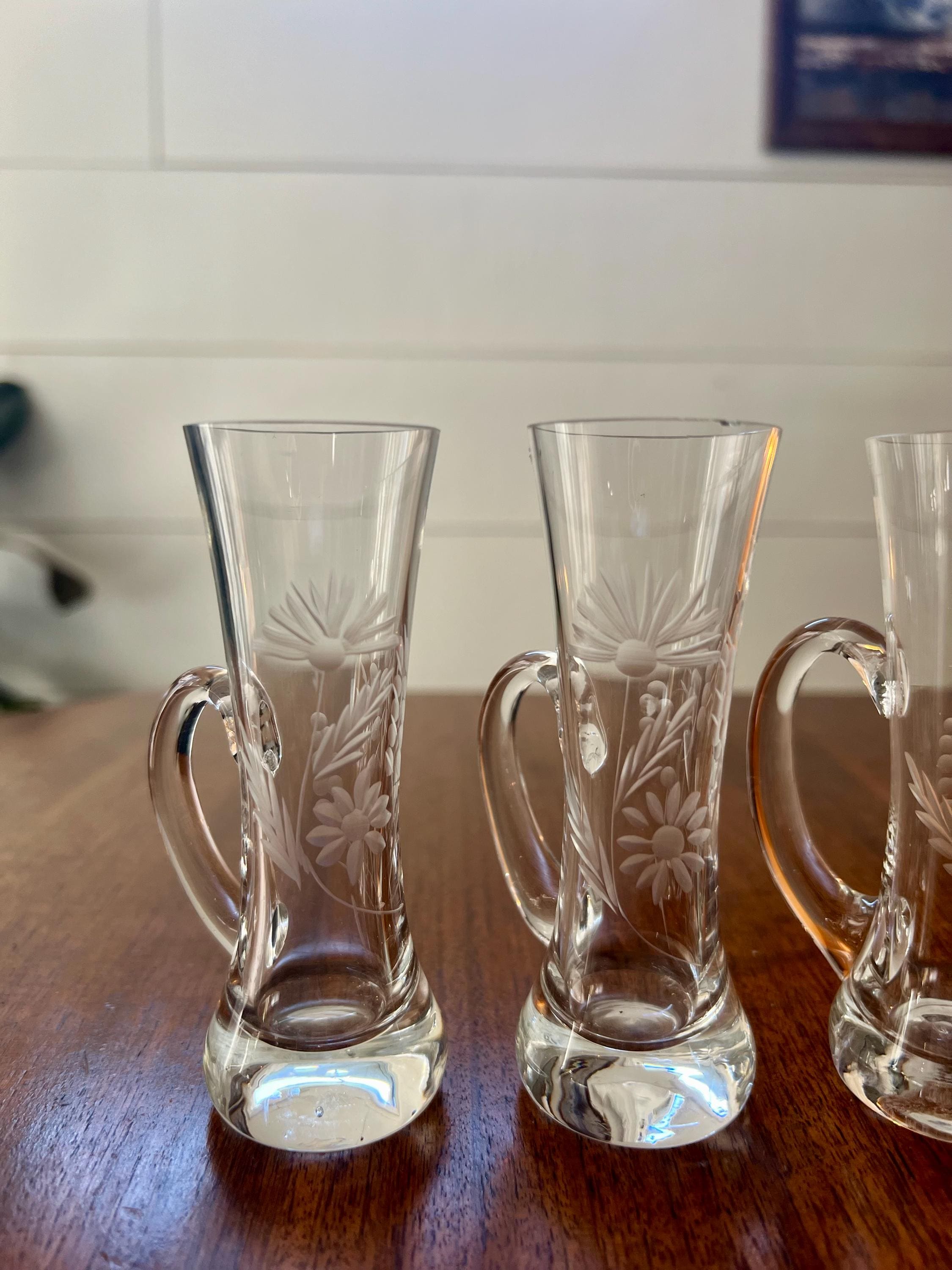 Vintage Set of (4) Crystal Etched Glass Cordial Shot Glasses With ...