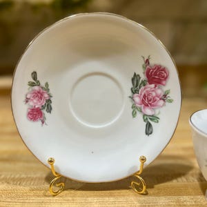 Vintage Tea Cup and Saucer China White With Pink Roses Cottage Core Tea ...