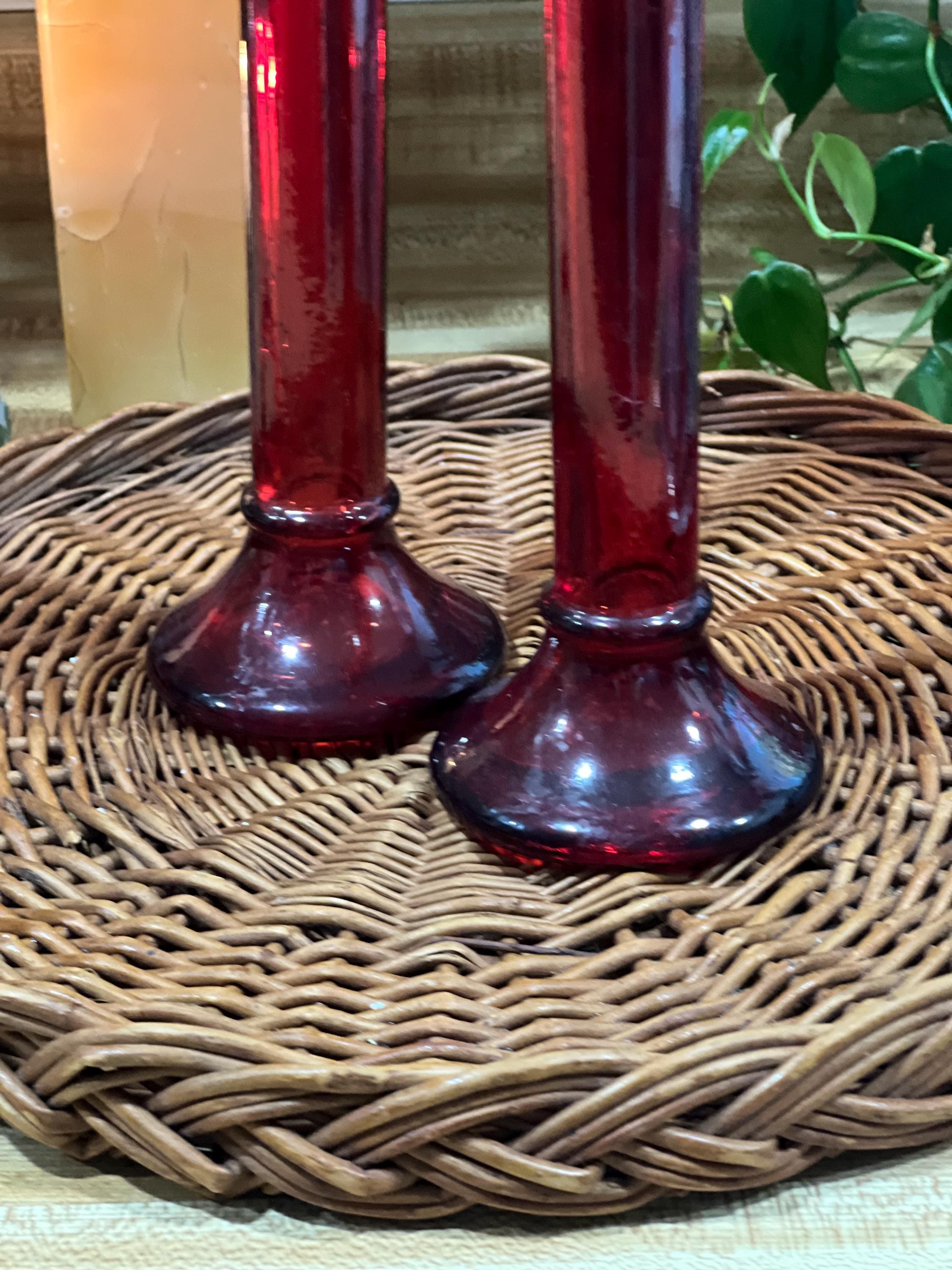 Vintage Indiana Glass Company Ruby Red Flash Glass Candle Holder ...