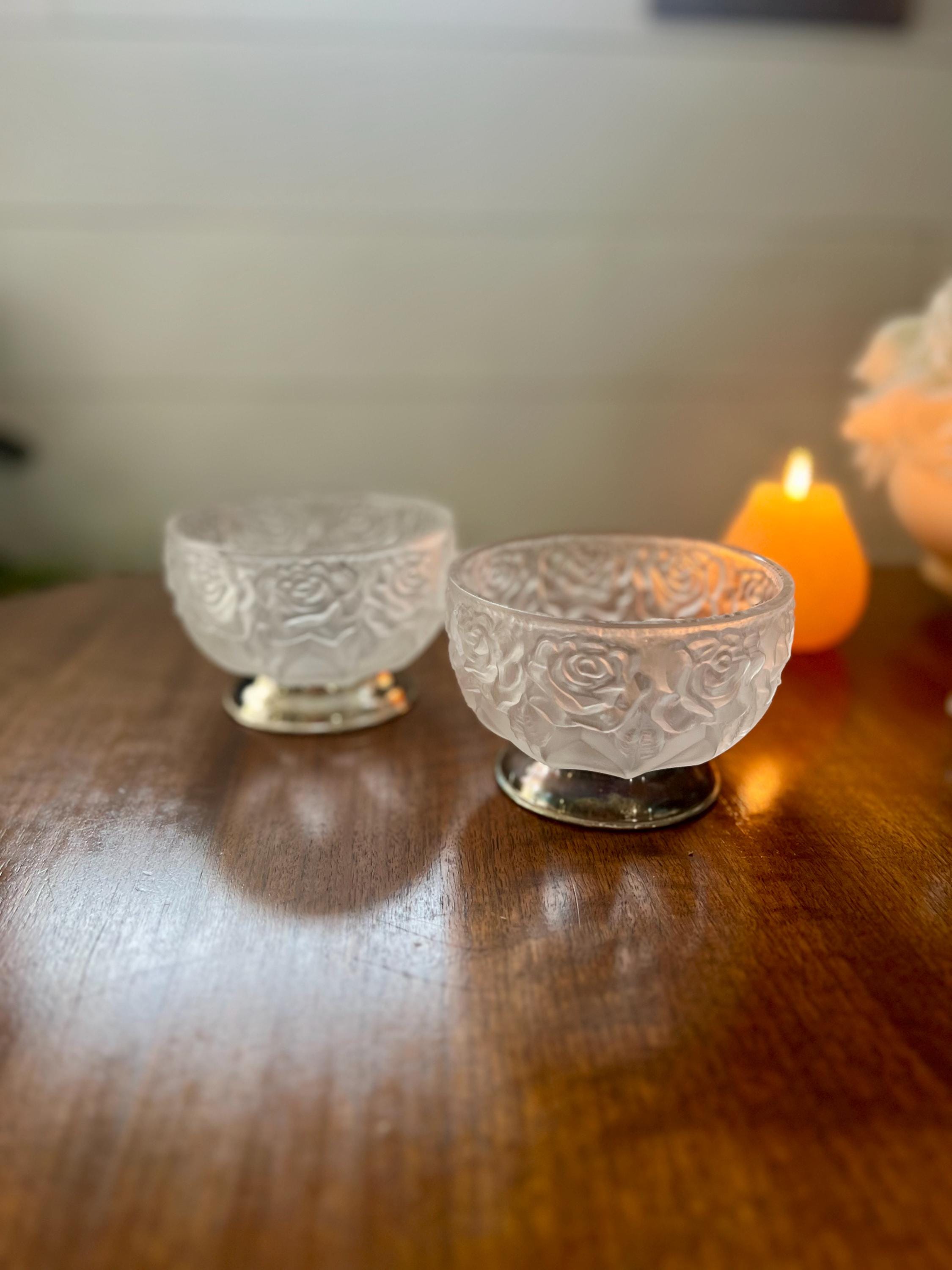 Vintage Frosted Lead Crystal Bowl With Silver Base William Adams Satin ...