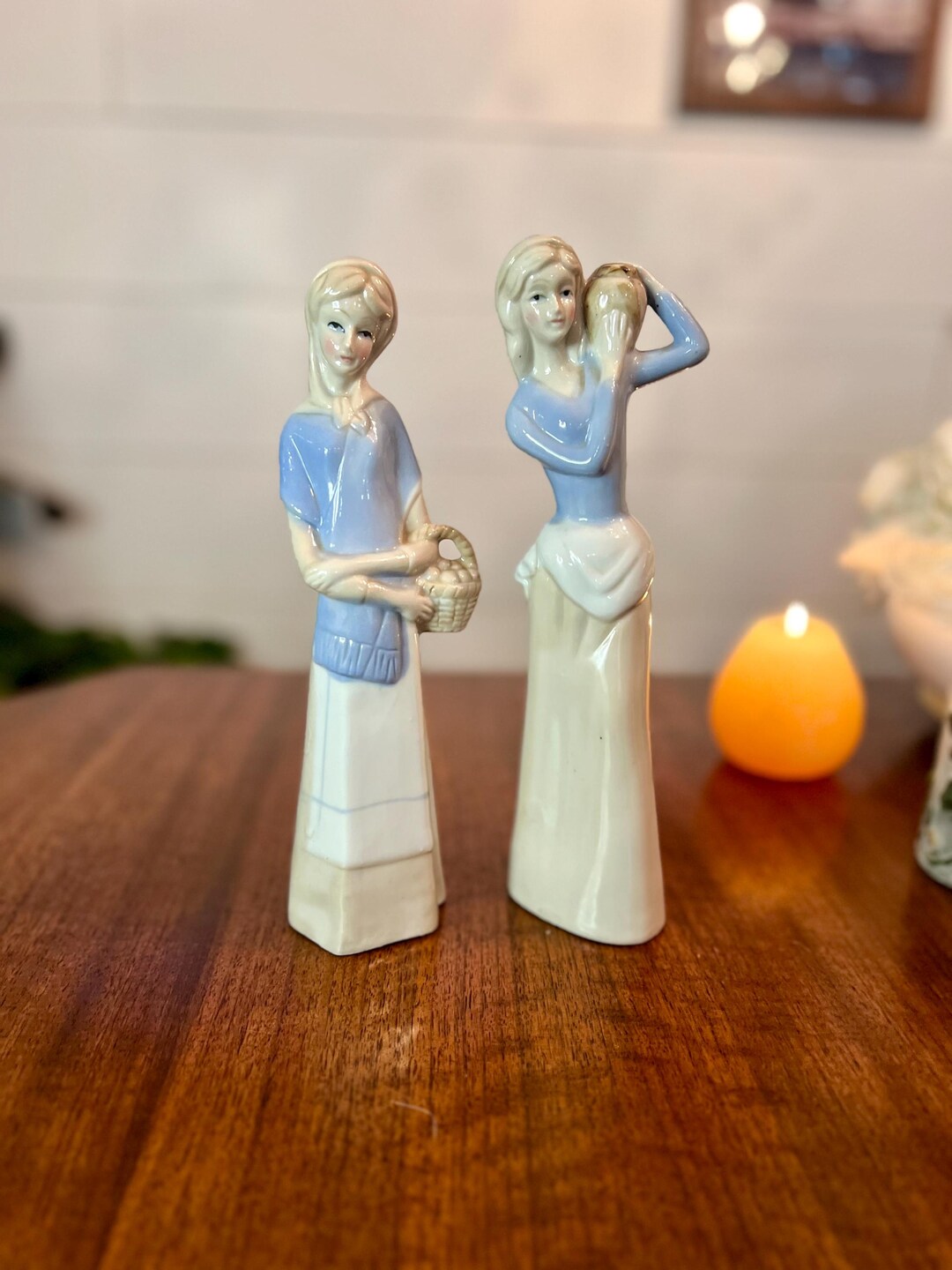 Vintage Lladro Figurines Porcelain Peasants Holding Basket and Vase ...