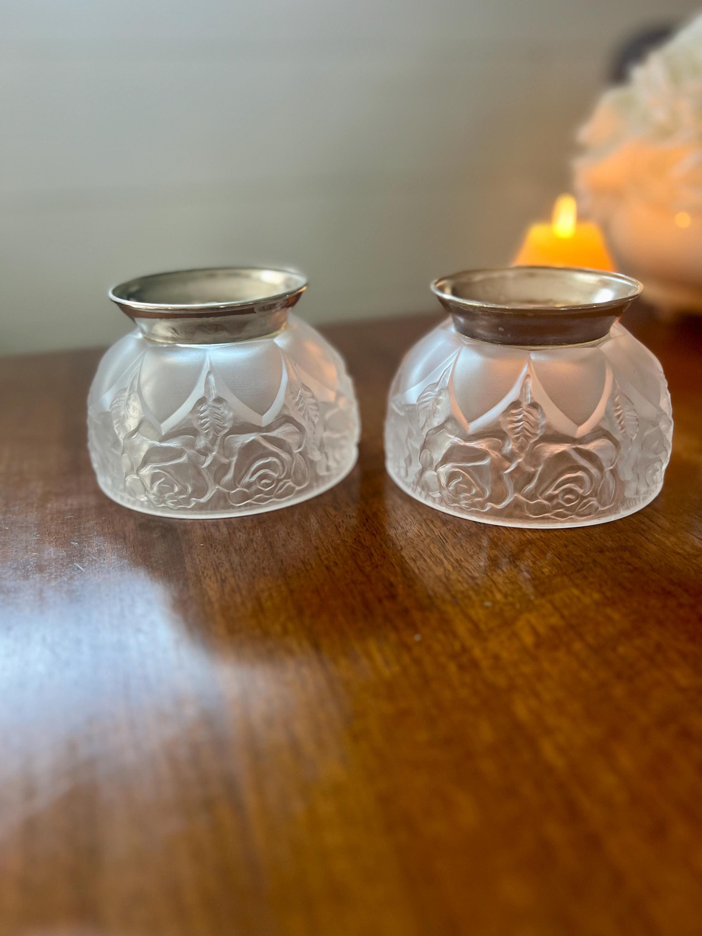Vintage Frosted Lead Crystal Bowl With Silver Base William Adams Satin ...