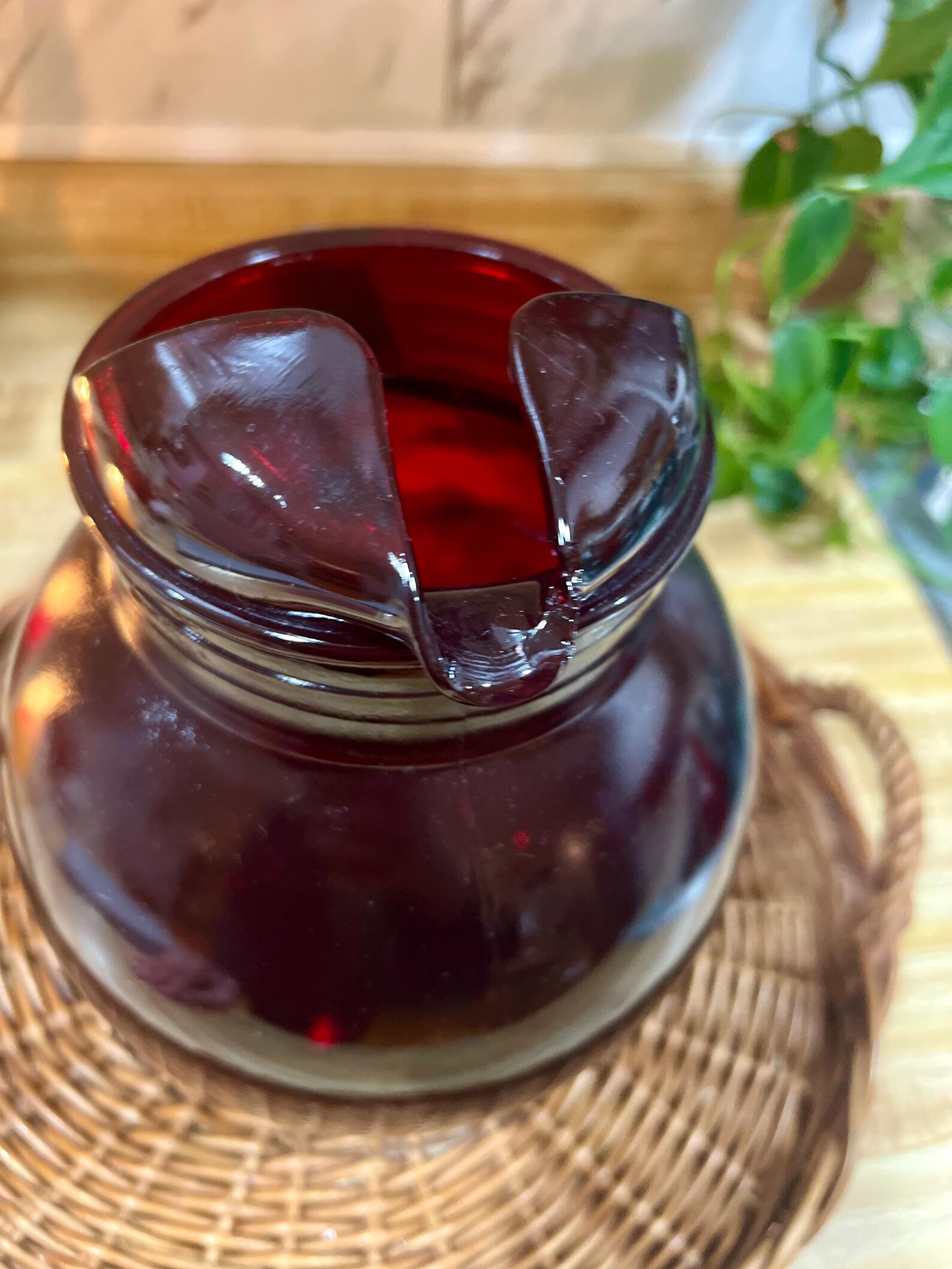 Vintage Anchor Hocking Ruby Red Glass Water Jug Iced Tea Pitcher 96oz ...