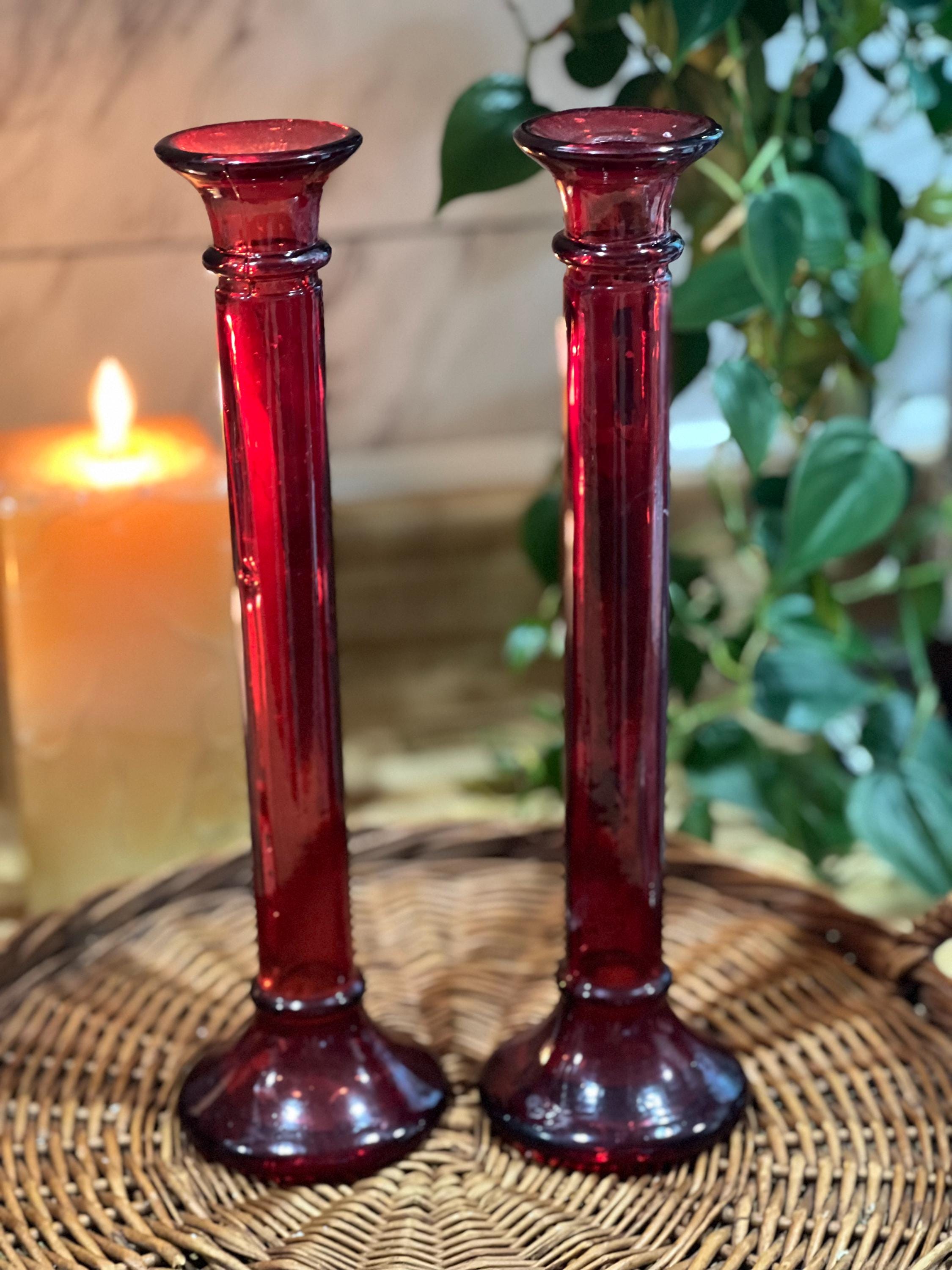 Vintage Indiana Glass Company Ruby Red Flash Glass Candle Holder ...