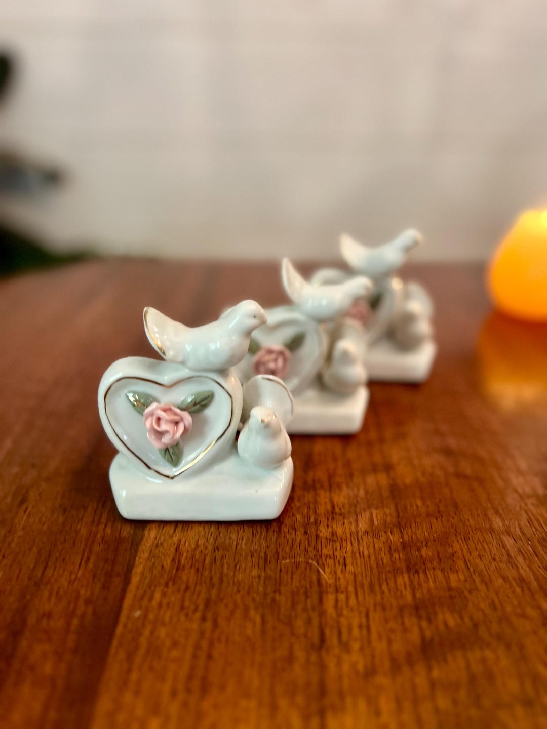 Vintage White Doves With Heart Turtle Dove Love Birds Gold White ...