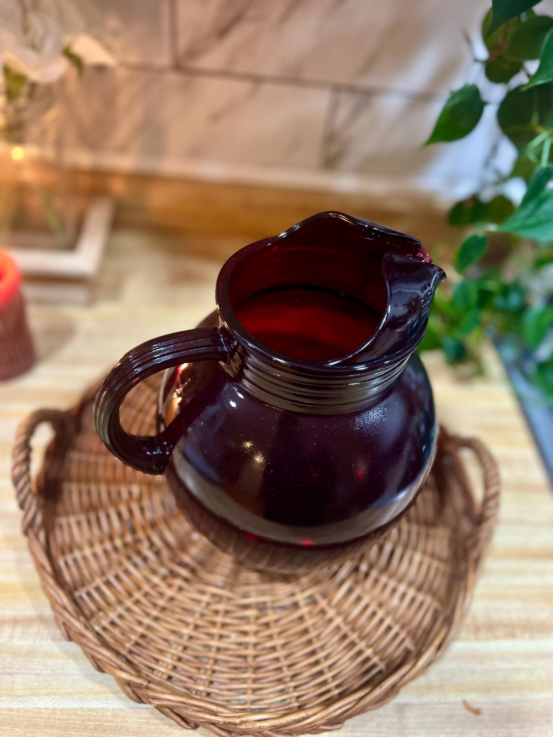Vintage Anchor Hocking Ruby Red Glass Water Jug Iced Tea Pitcher 96oz ...
