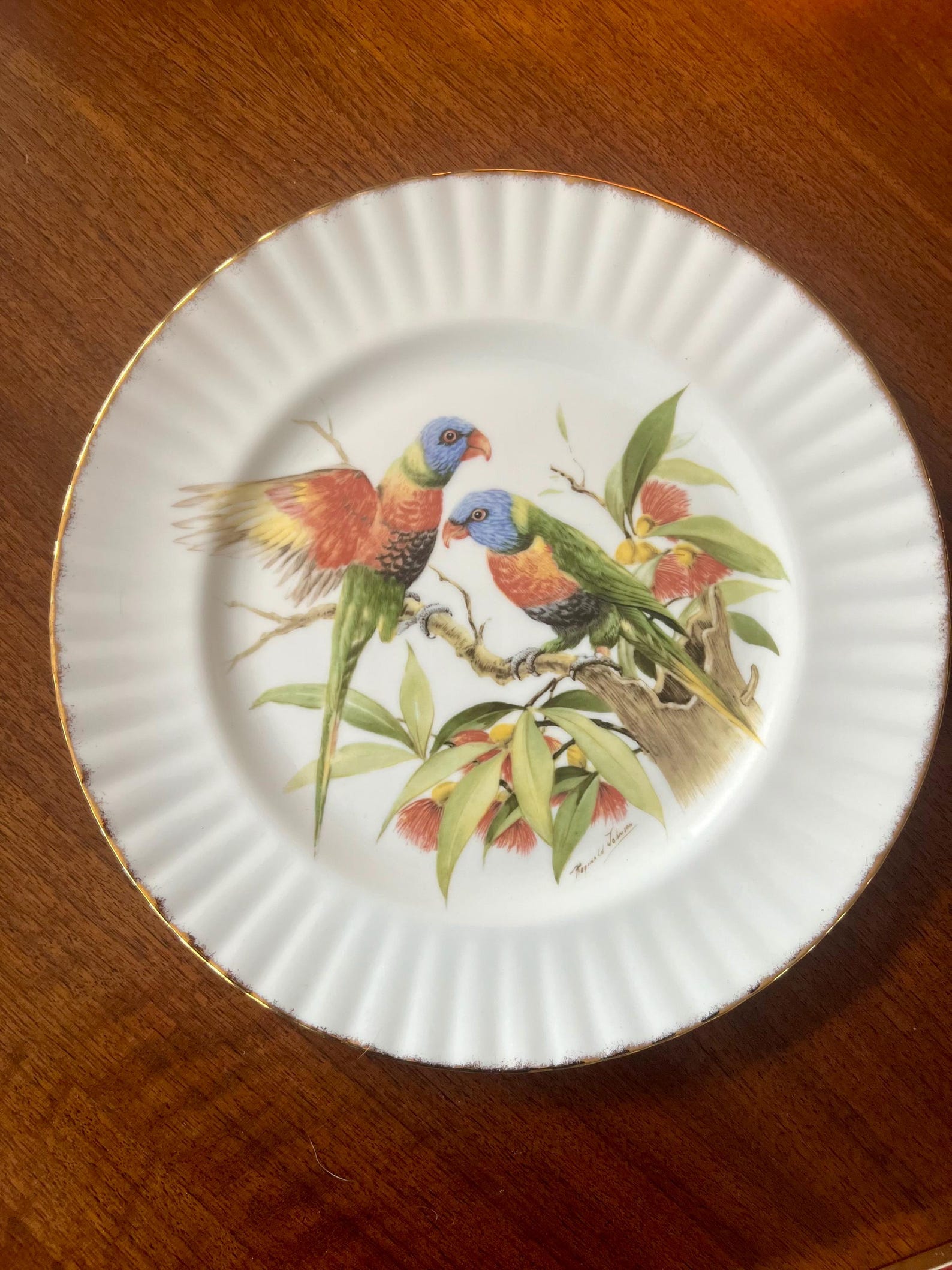 Vintage Royal Vale Bone China Exotic Parrots Collector's Plate Cabinet ...