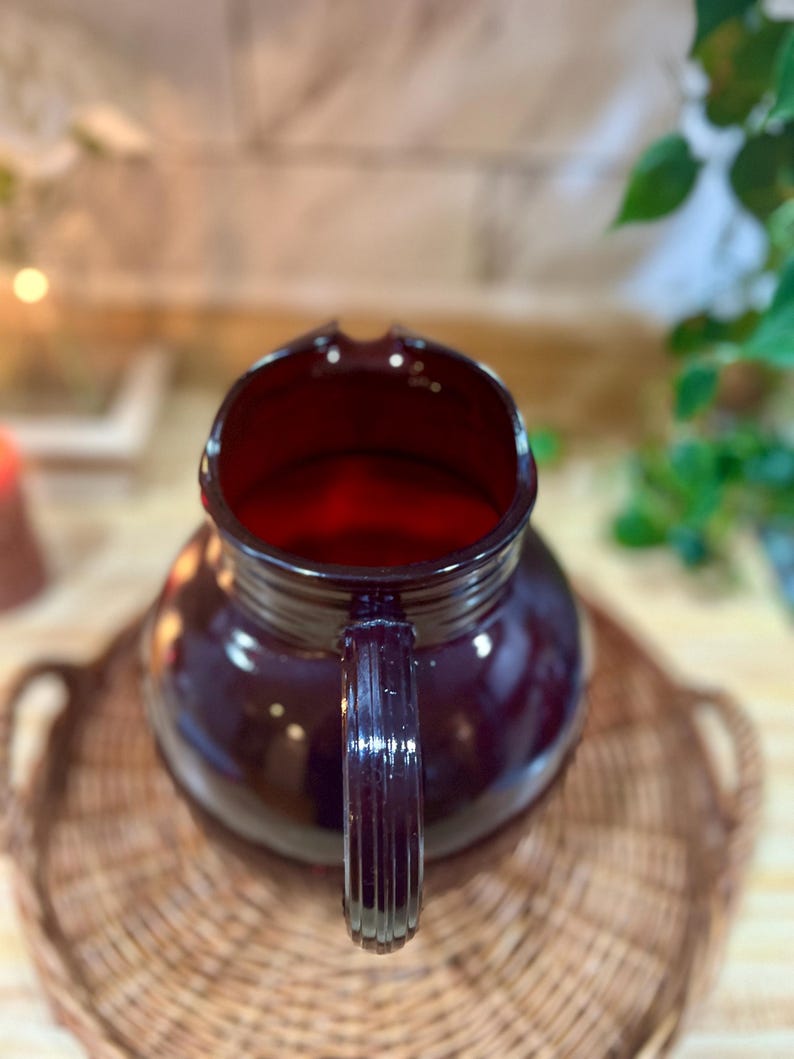 Vintage Anchor Hocking Ruby Red Glass Water Jug Iced Tea Pitcher 96oz ...