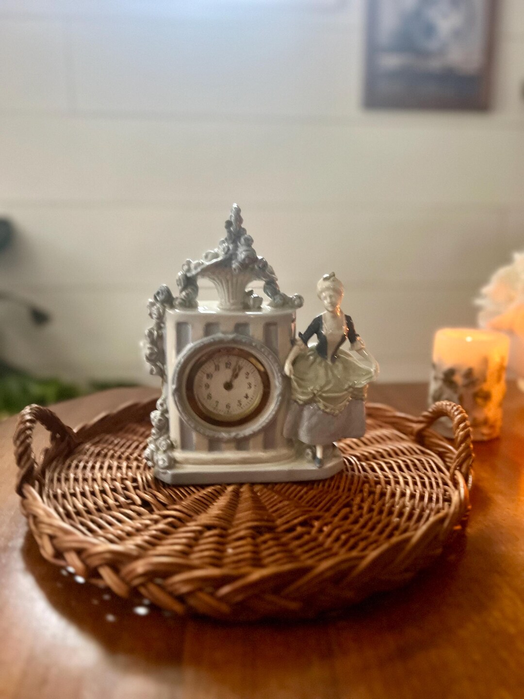 Vintage Porcelain Clock Porcelain Figurine Mantle Clock Regency ...