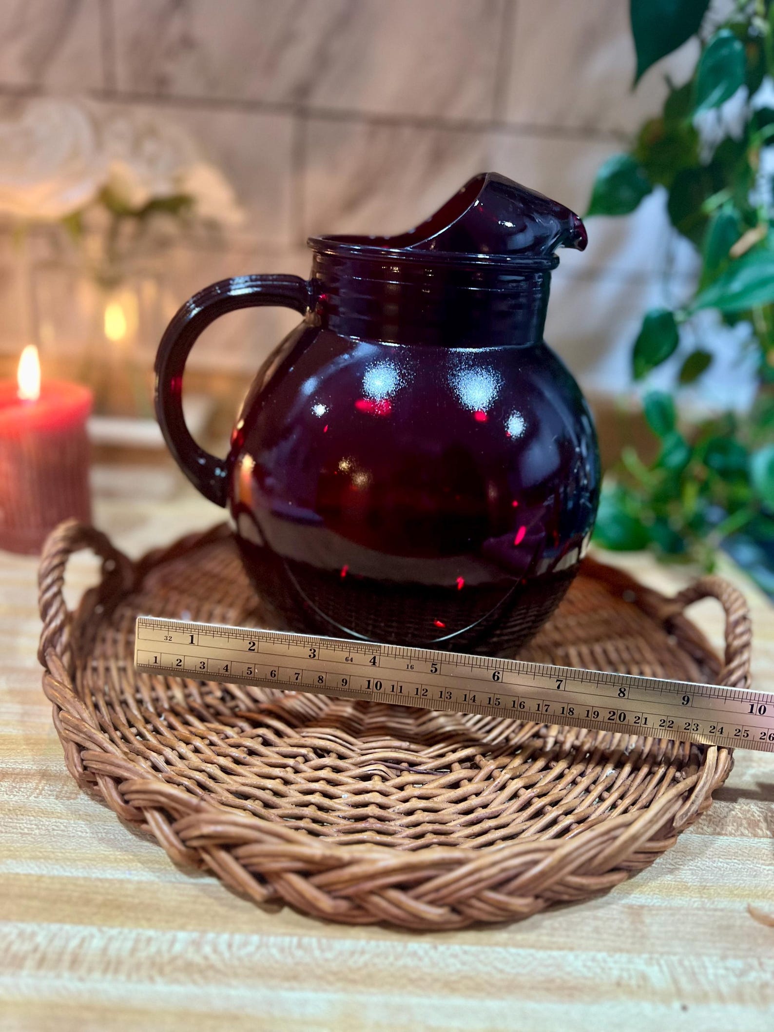 Vintage Anchor Hocking Ruby Red Glass Water Jug Iced Tea Pitcher 96oz ...
