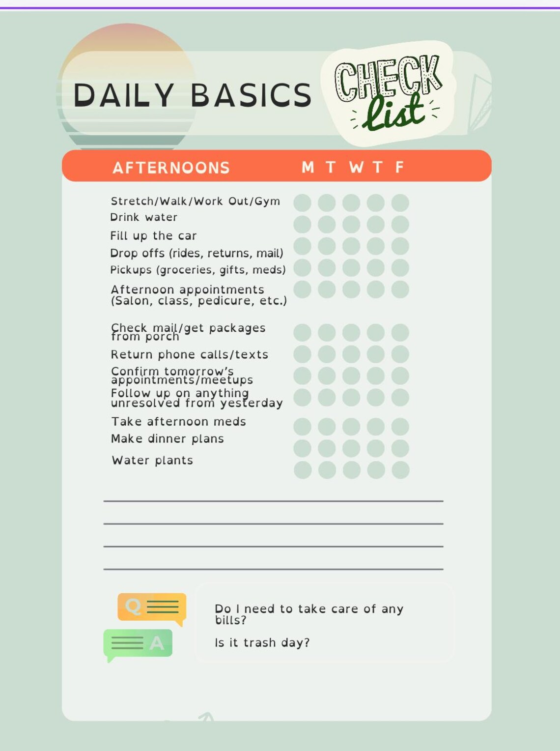 Printable Afternoon Focus Checklist for Executive Function Support With ...