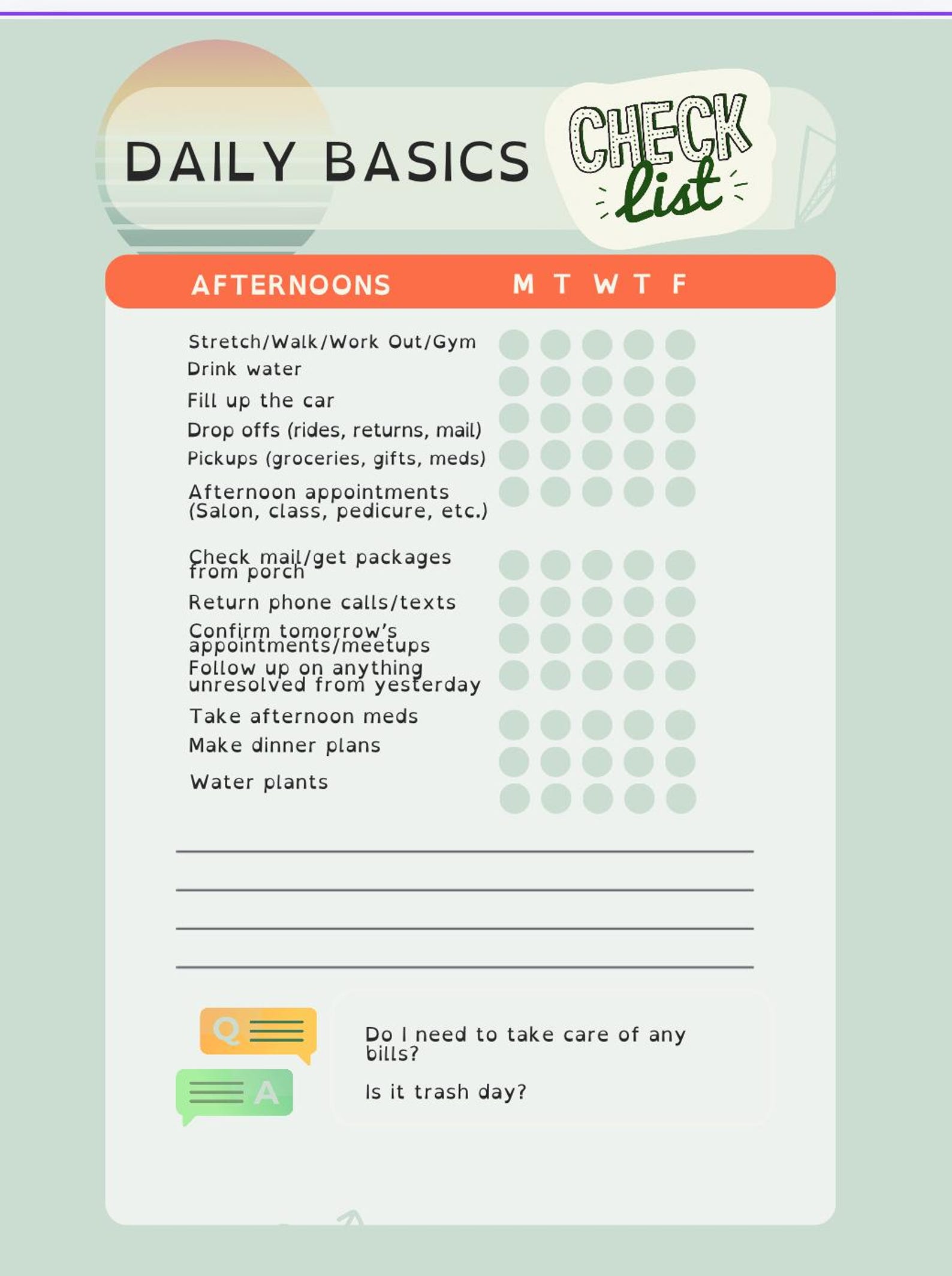 Printable Afternoon Focus Checklist for Executive Function Support ...