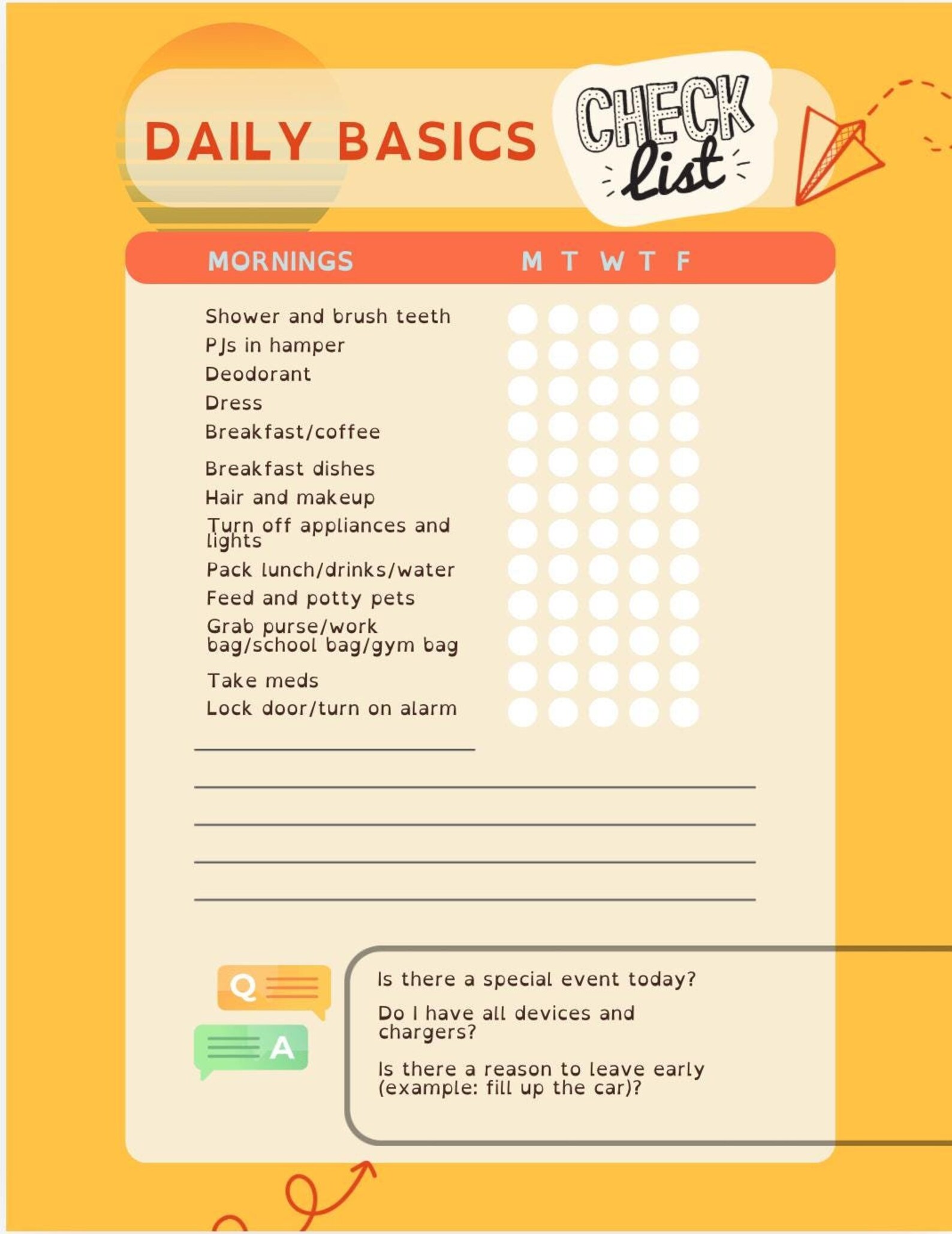 Printable Morning Focus Checklist for Executive Function Support - Open ...