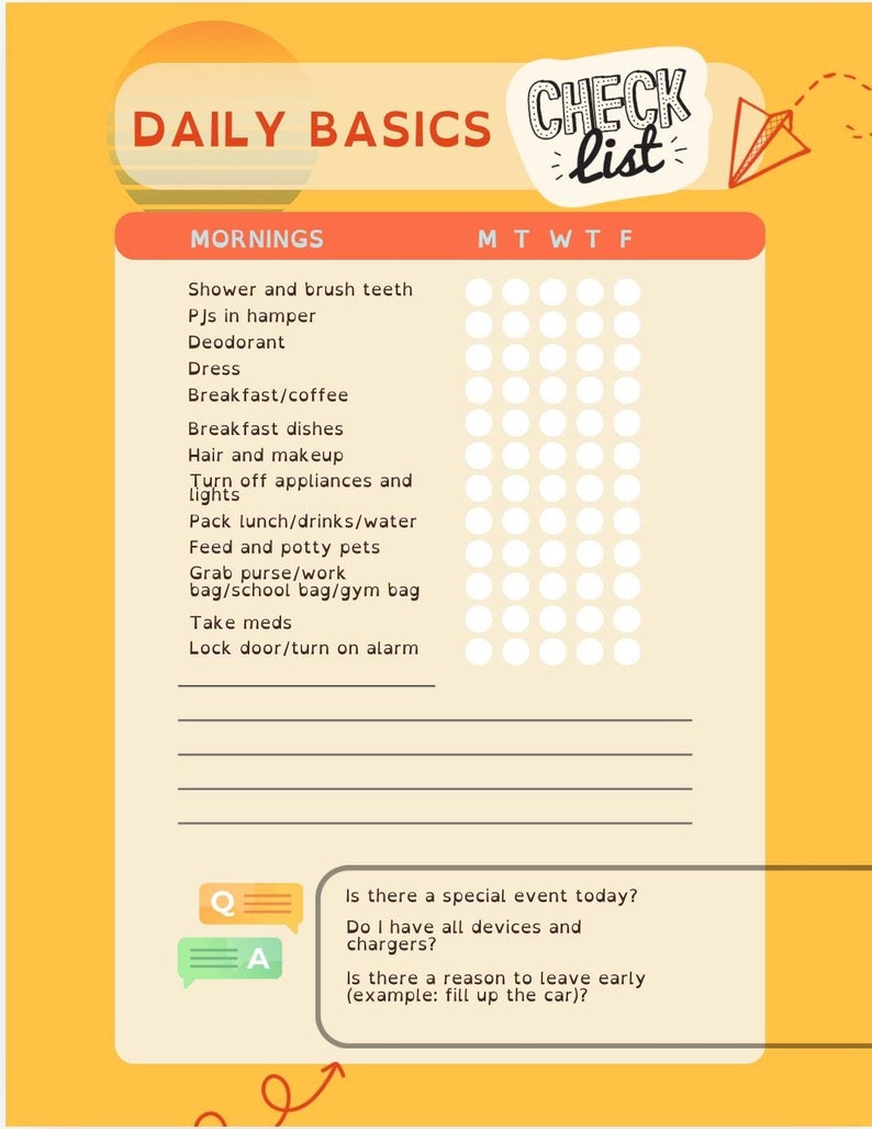 Printable Morning Focus Checklist for Executive Function Support - Open ...
