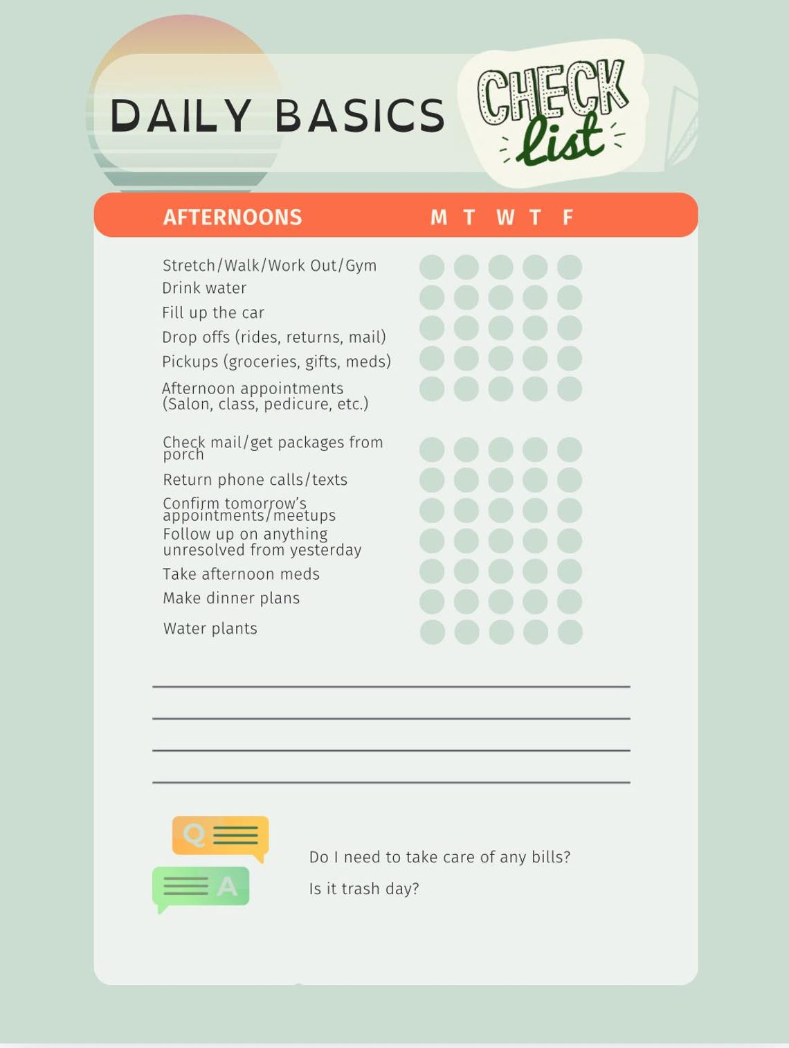Printable Afternoon Focus Checklist for Executive Function Support ...