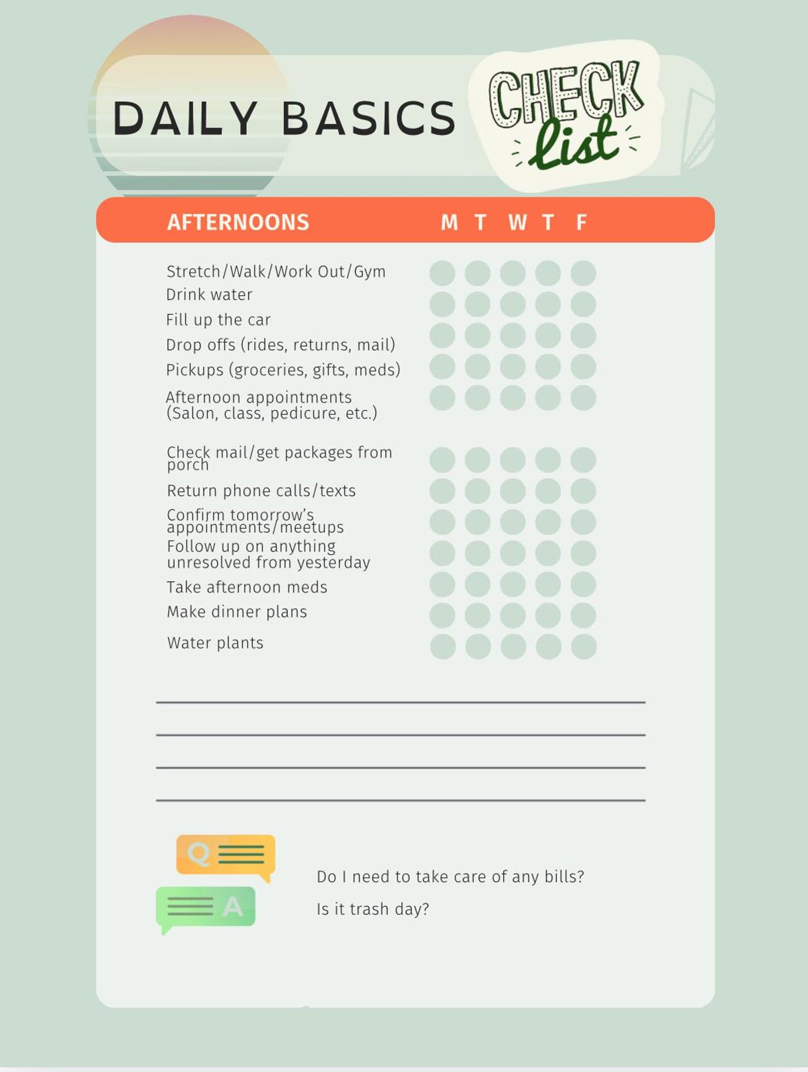 Printable Afternoon Focus Checklist for Executive Function Support ...