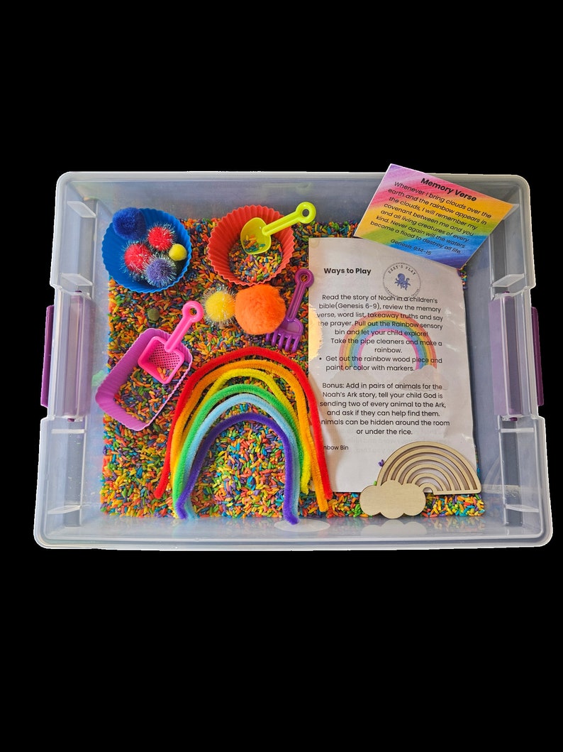 Rainbow Rice Sensory Bin, God's Promise, Memory Verse, Scripture-based ...