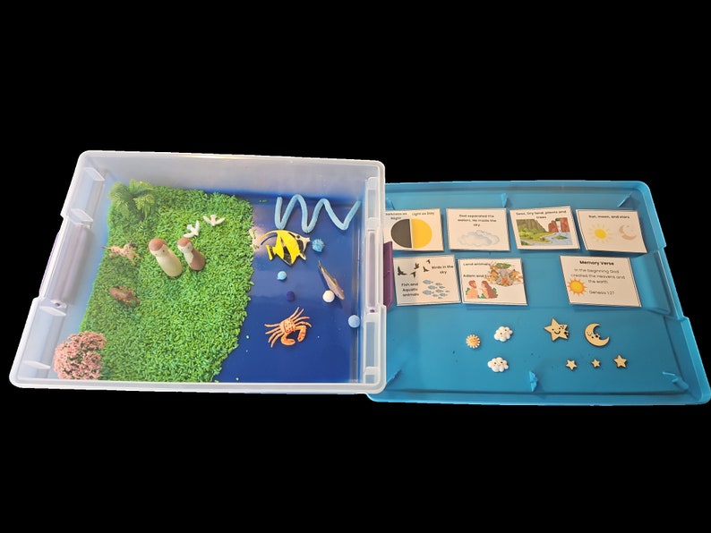 7 Days of Creation Sensory Rice Kit, Play Bible Lesson, Story Cards ...