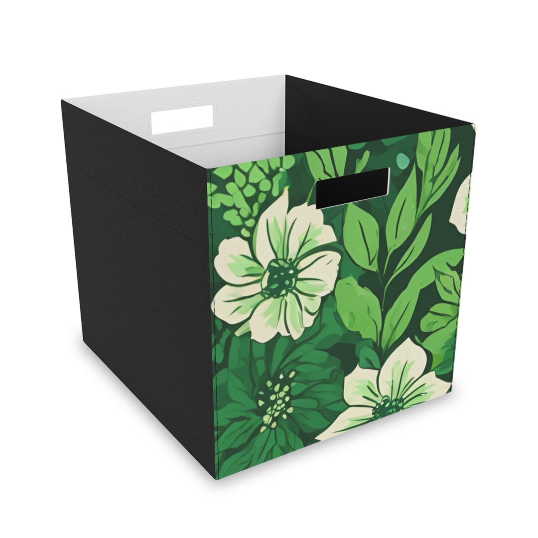 Felt Storage Box, Green Floral Organiser, Fabric Container for Home ...