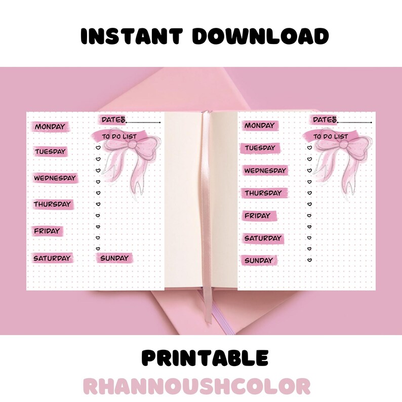 Cute Girly Pink Bow Weekly Planner To-do List Printout Instant Download ...