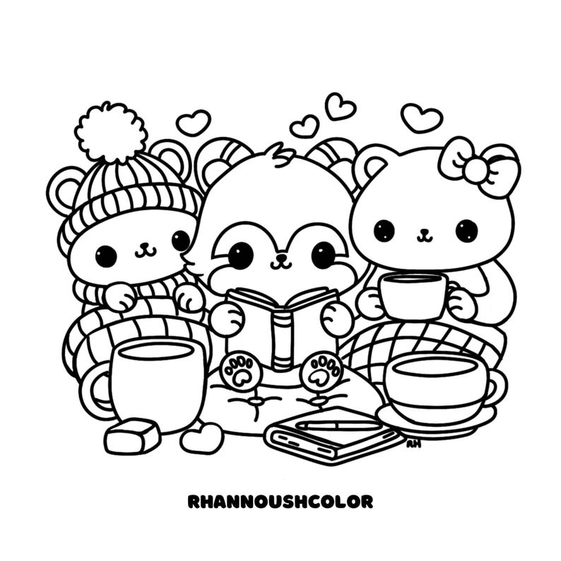 Cute and Cozy Friends Coloring Pages Printable Instant Download Animal ...