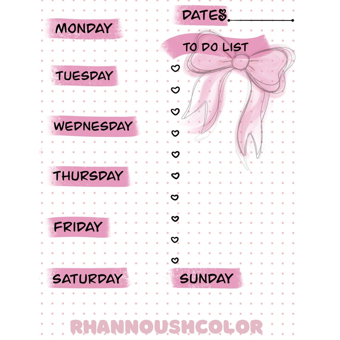 Cute Girly Pink Bow Weekly Planner To-do List Printout Instant Download ...