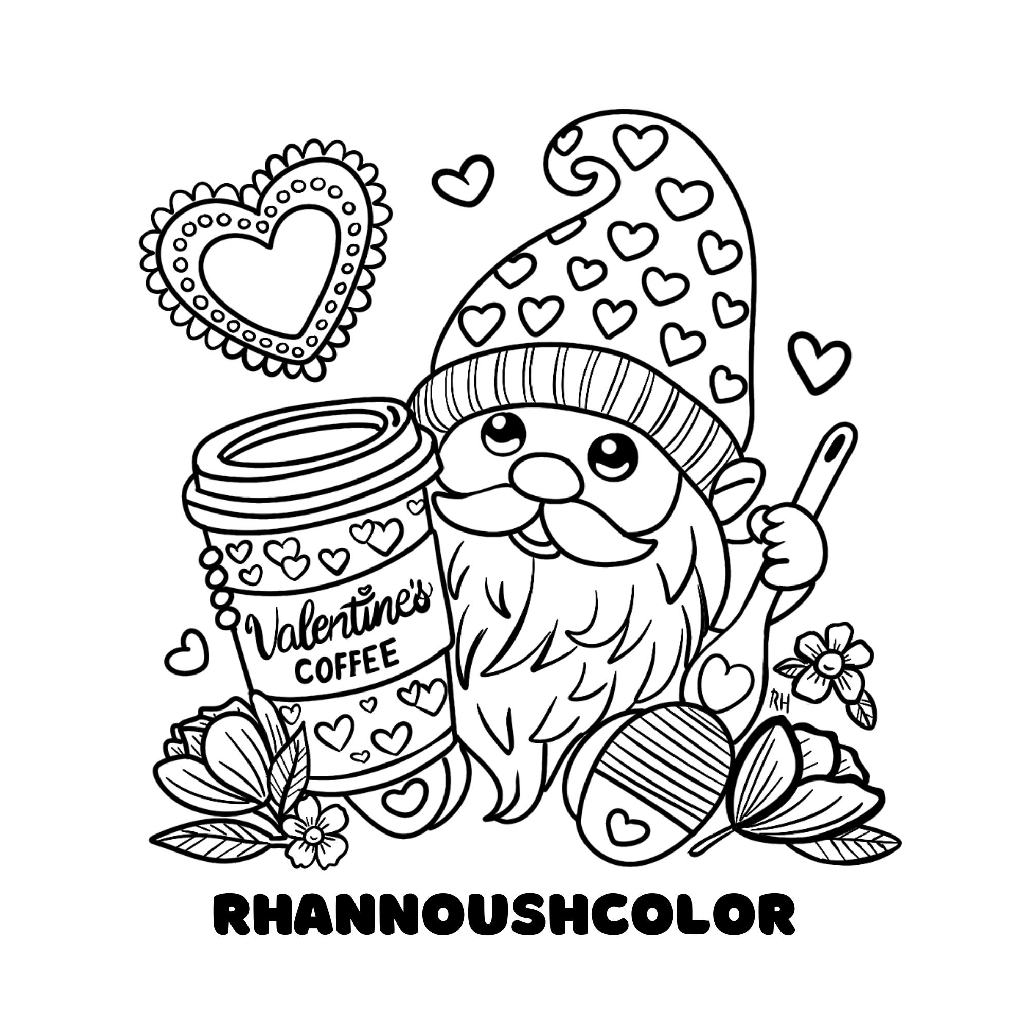 GNOME Valentine Coloring Pages for Adults for Women Printable 6 Bold ...